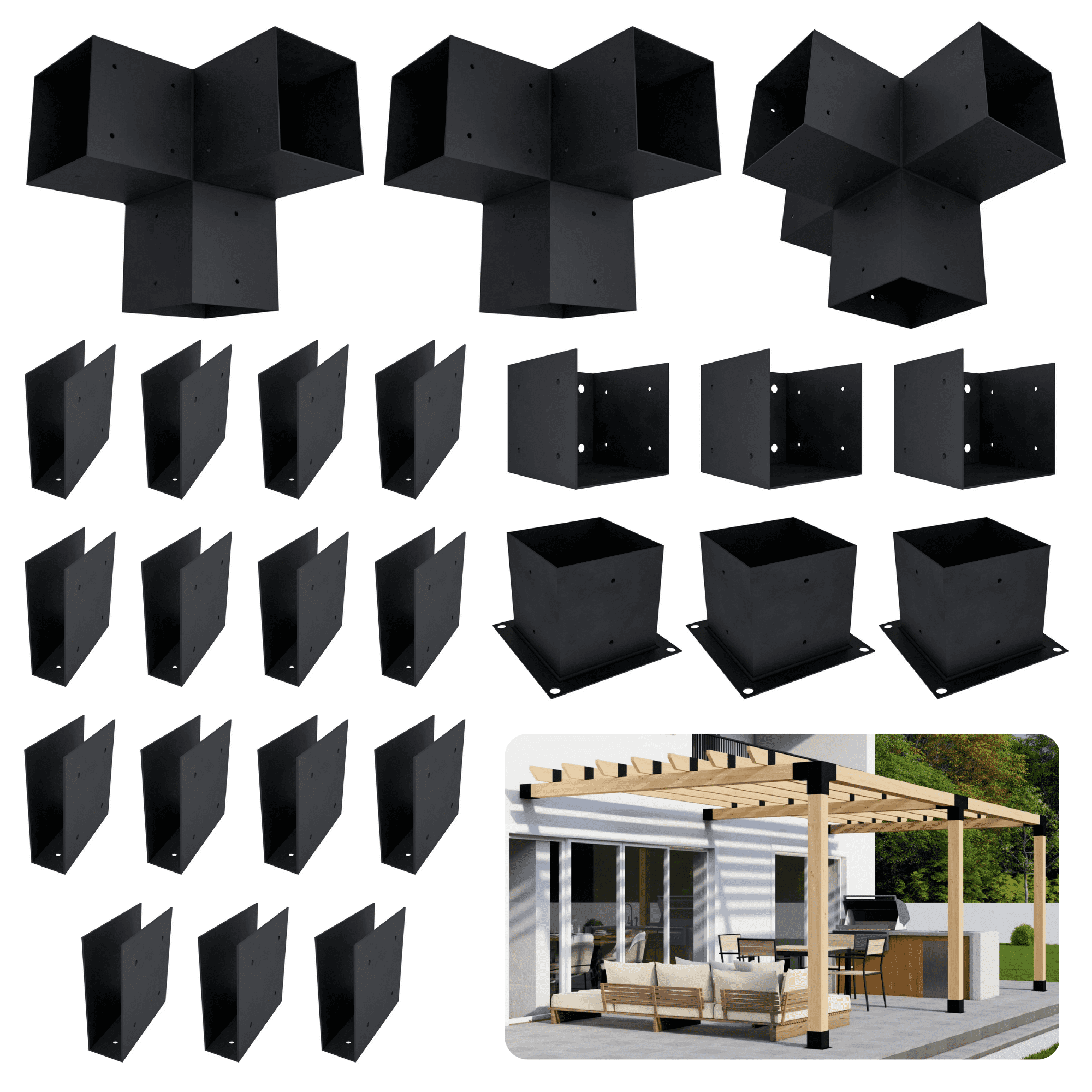 Steel 6x6 Pergola Joist Brackets for Up to 24' x 8 Patio Pergola with ...