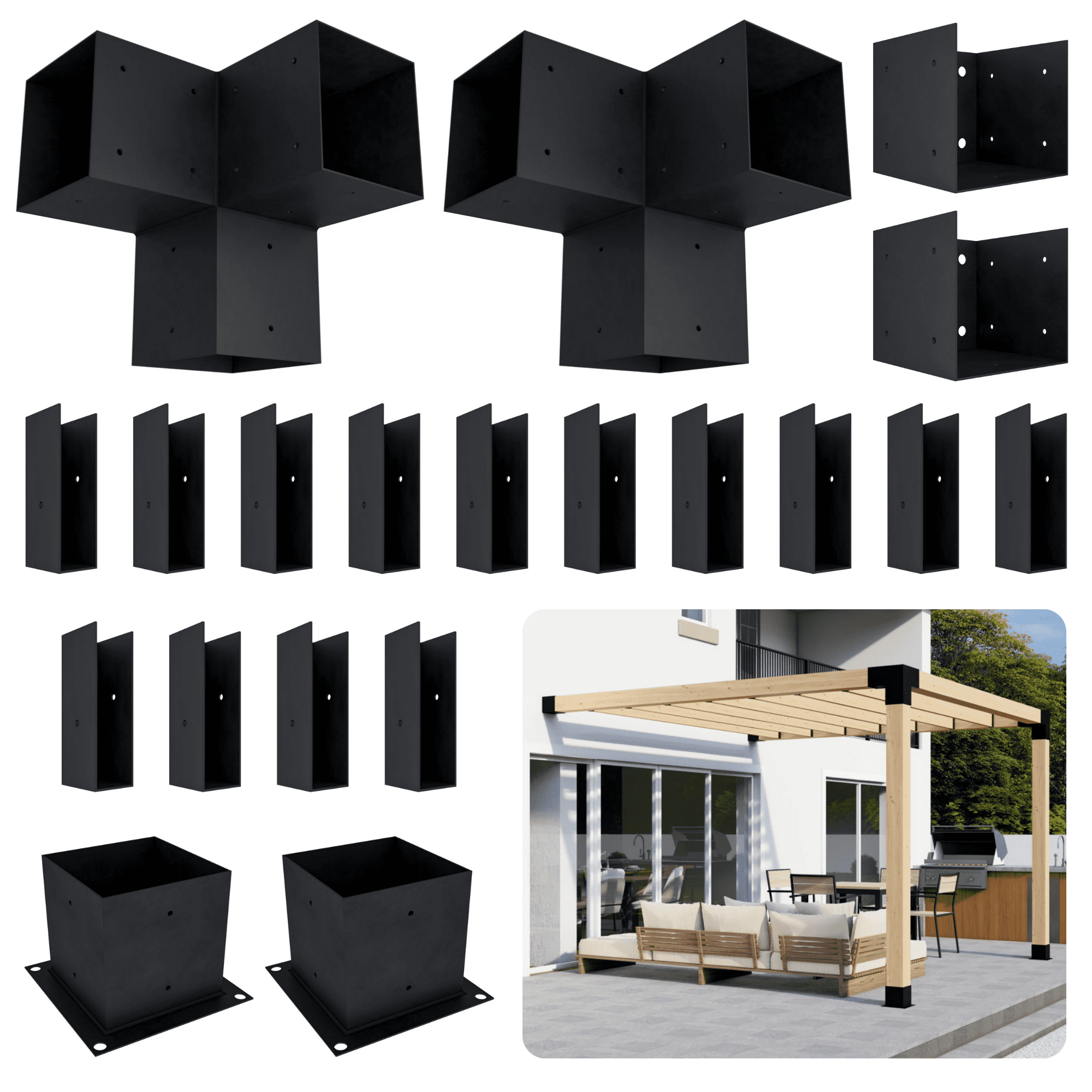 Steel 6x6 Pergola Kit Brackets for 12x12 Pergola Over Deck / Simple DIY ...