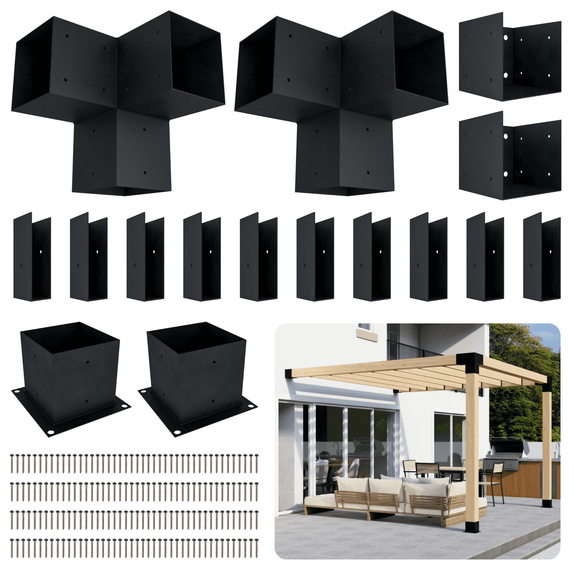 Steel 6x6 Pergola Kit Brackets for 8x8 Pergola Over Deck / Simple DIY ...