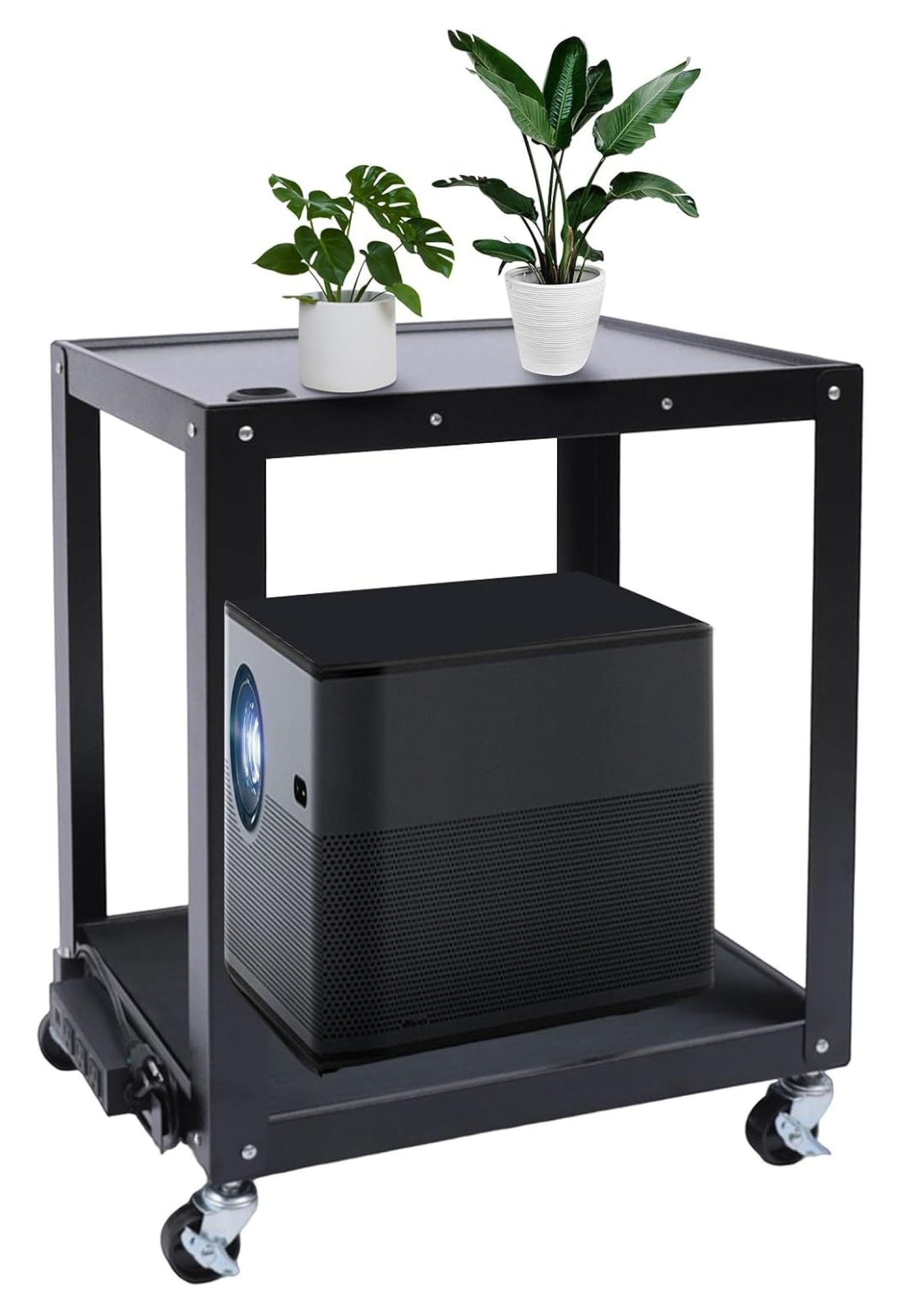 Steel AV Car Media Cart w/Power Strip 2 Shelves 110lb Max Presentation ...