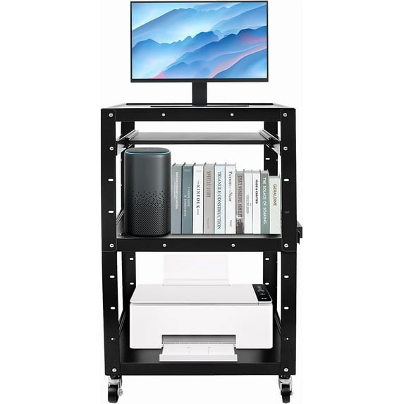 Steel AV Cart on Wheels,Rolling Computer Cart with Adjustable Shelf and ...