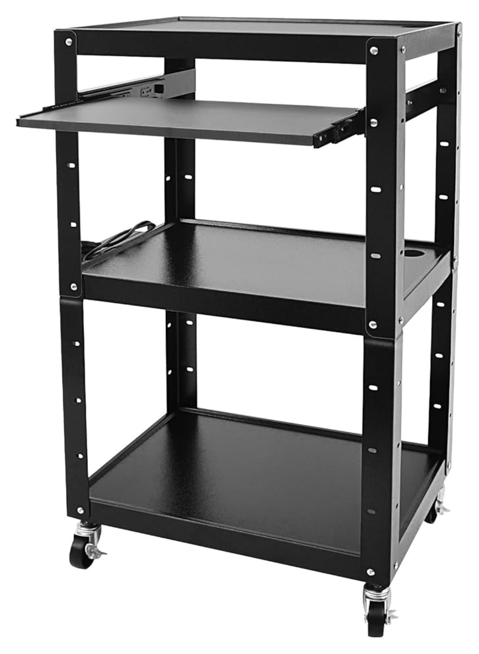 Steel AV Cart on Wheels Rolling Media Carts with Height Adjustable ...