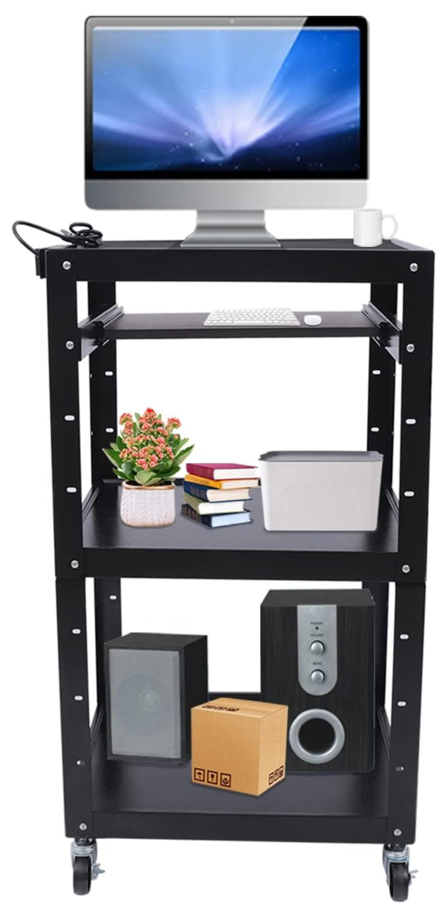 Steel AV Cart on Wheels - Rolling Projector Cart with Height Adjustable ...