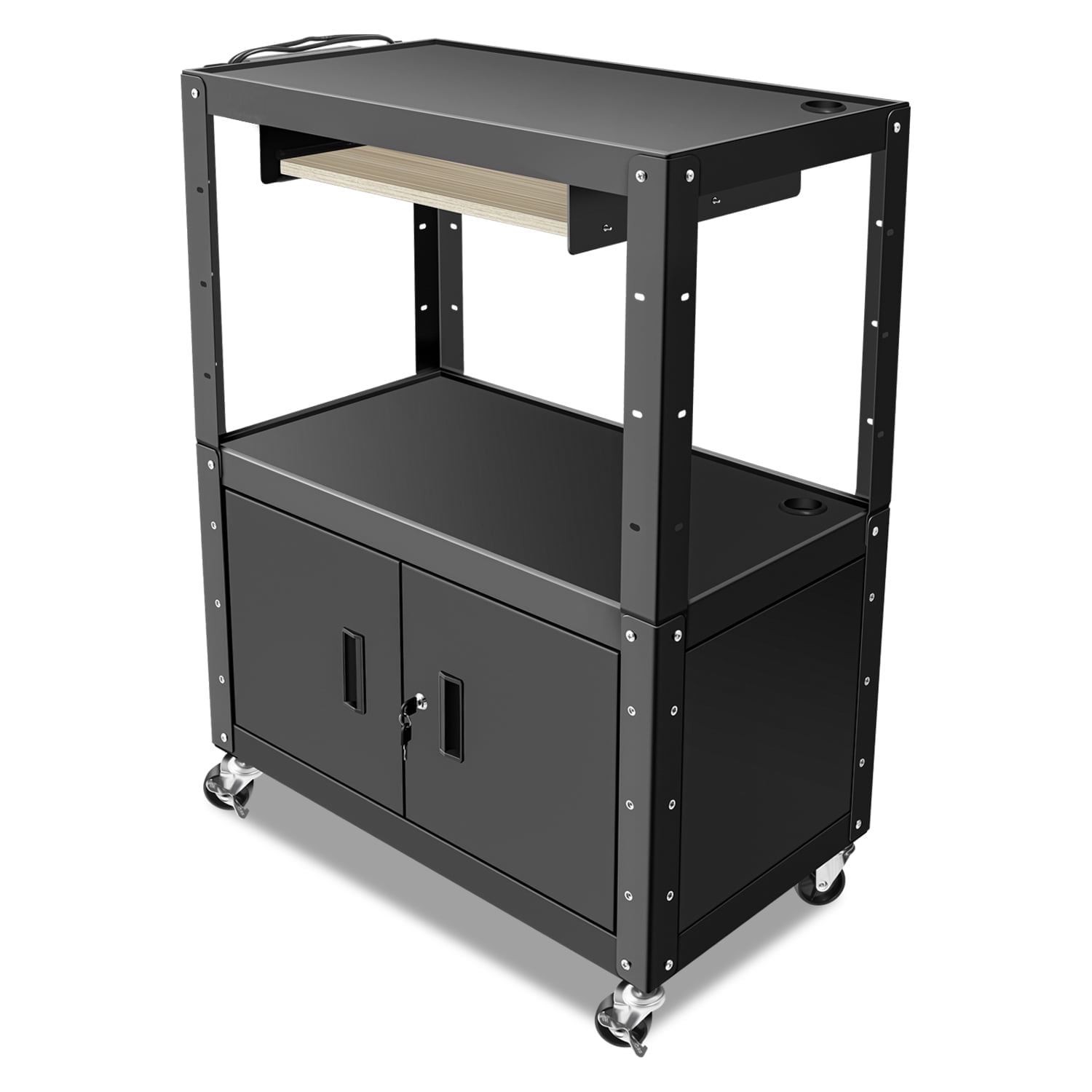 22"-42" Adjustable Height Steel Shelf Rolling Media AV Utility Cart ...