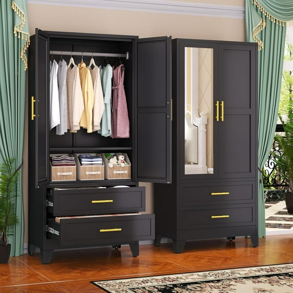 Steel Armoire Wardrobe Closet, 71" Metal Clothing Storage Cabinets with ...