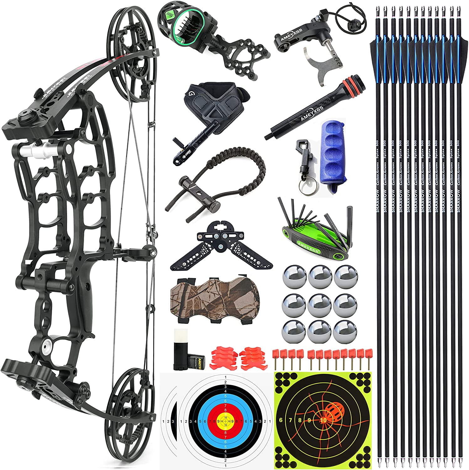 Steel Ball Compound Bow Kit Dual Purpose Short-Axis Bow Archery Hunting ...