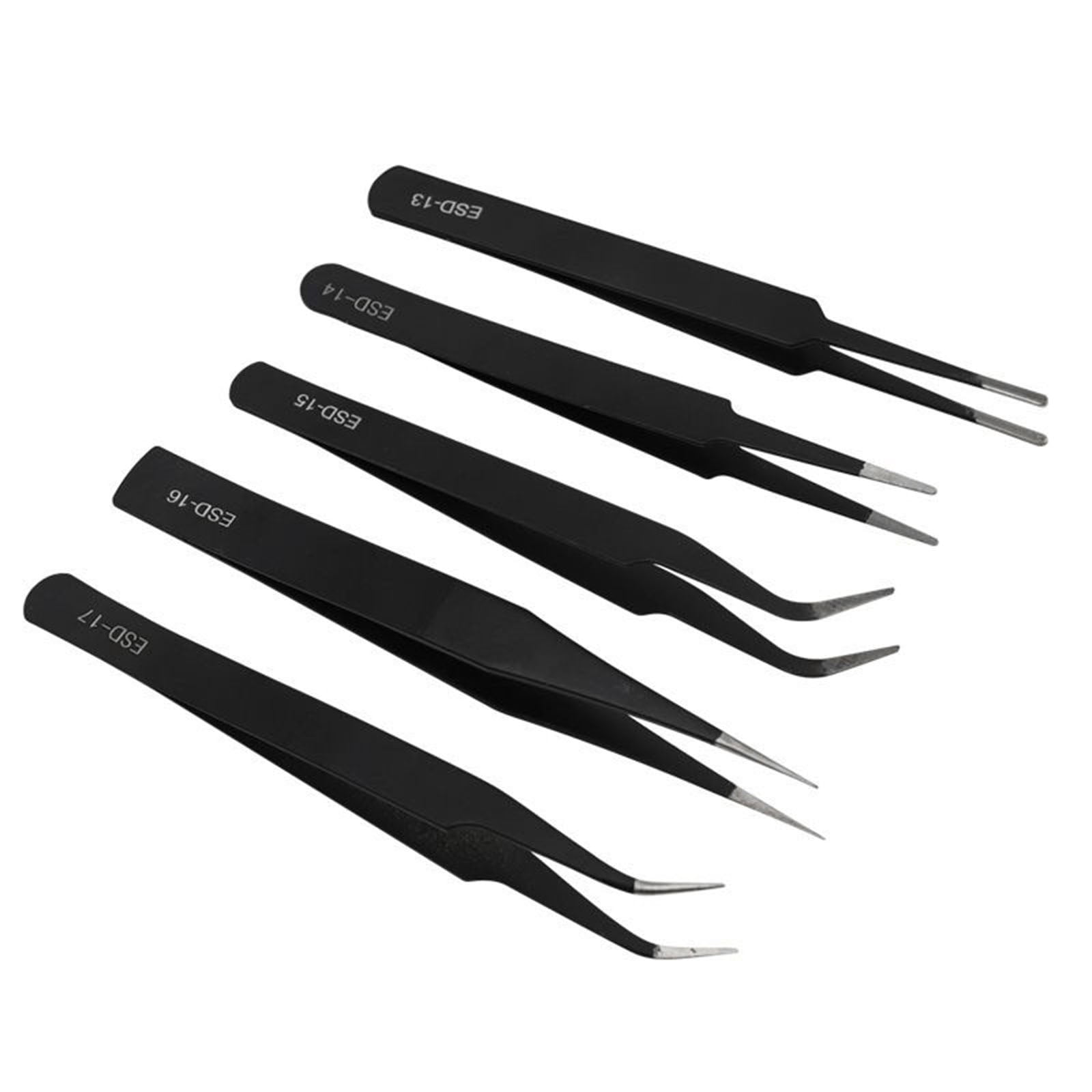 Steel Black Tweezers Set Electronics Disassembly Tool Not Slip Handle ...