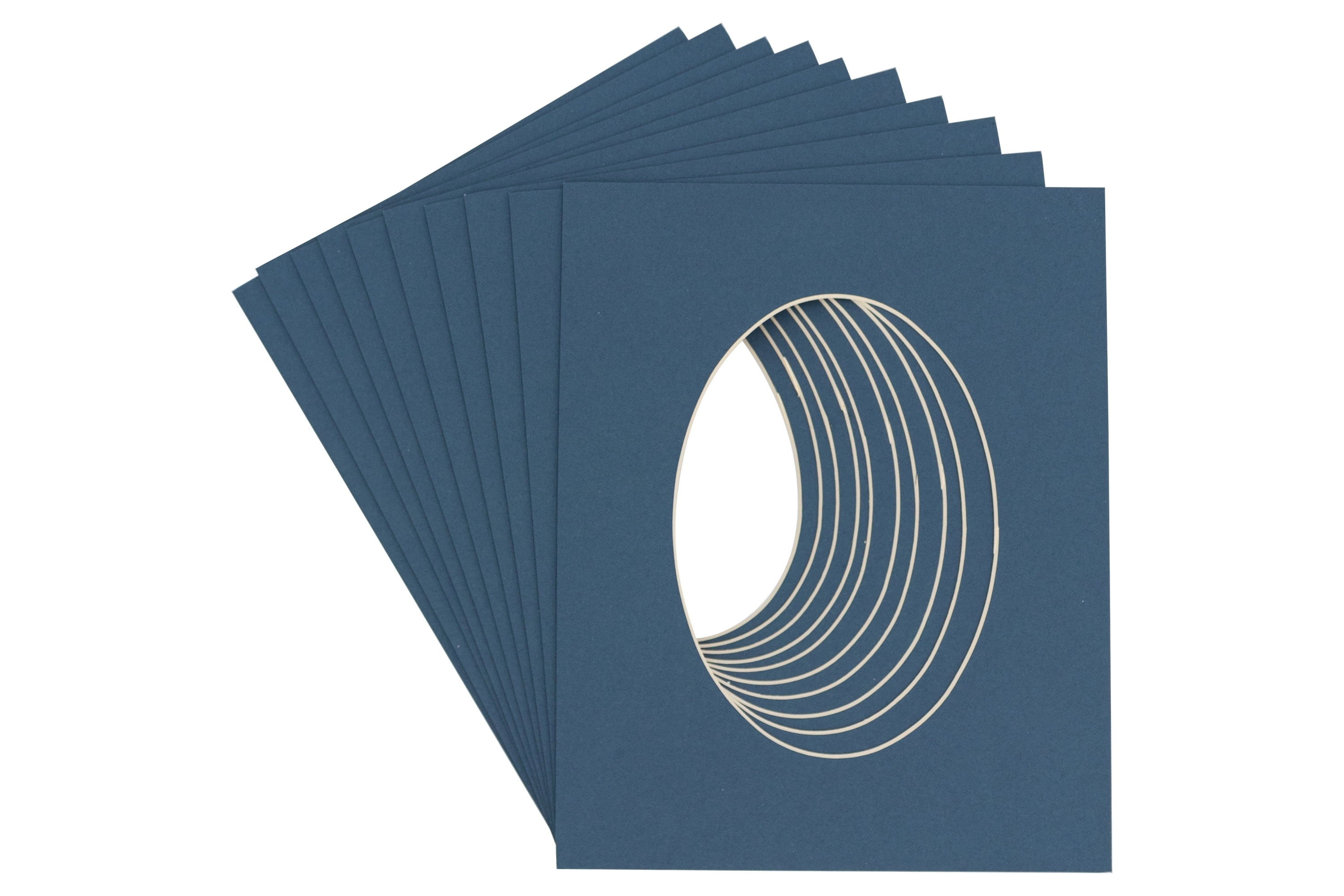 Steel Blue Acid Free 6x7.5 Oval Picture Frame Mat with White Core Bevel ...