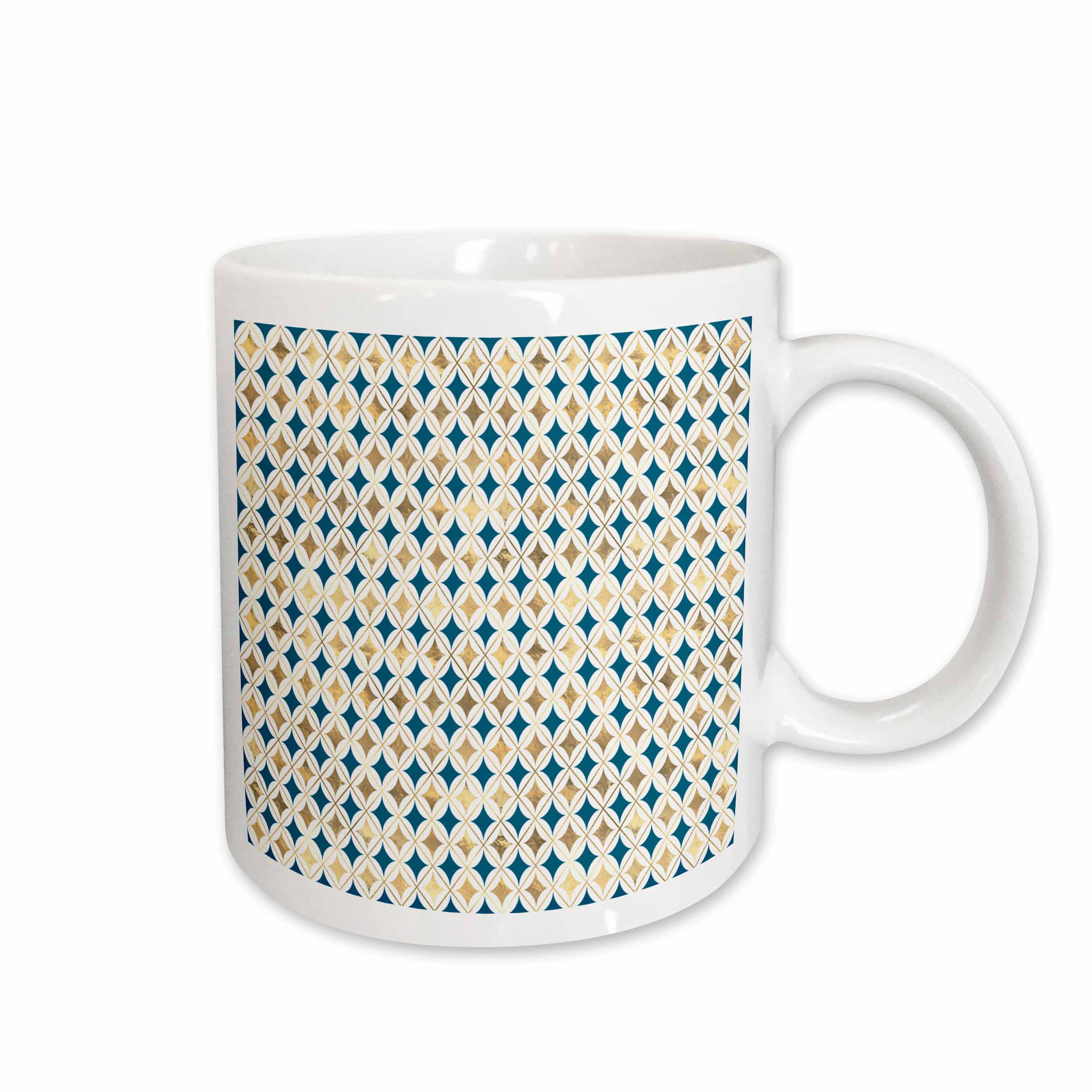 3drose, Steel Blue and Image of Gold French Diamond Pattern, 15oz Mug ...
