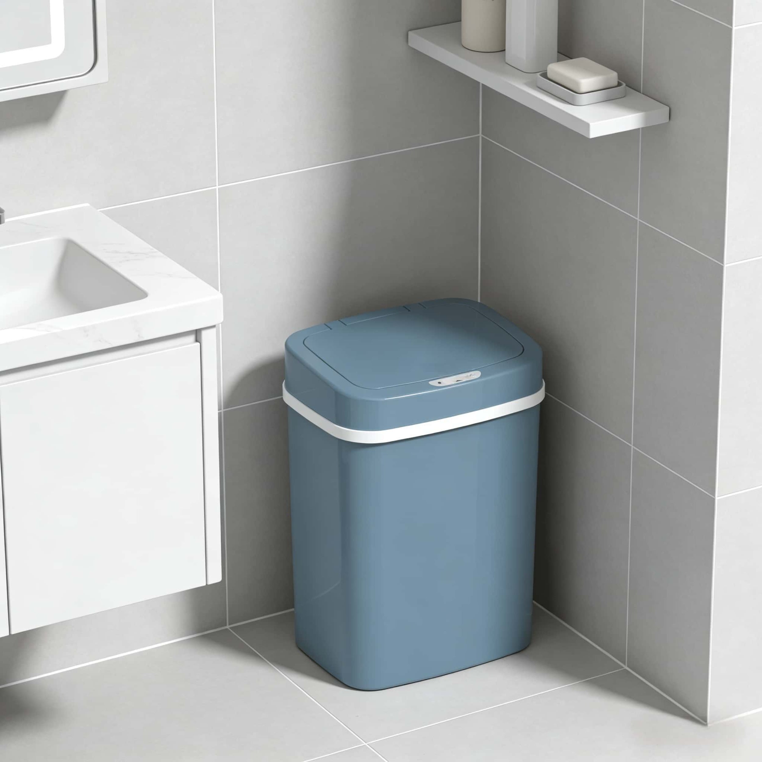 Steel Blue Automatic Bath Sensor Trash Can, 3-gallon Sensor Trash Can ...