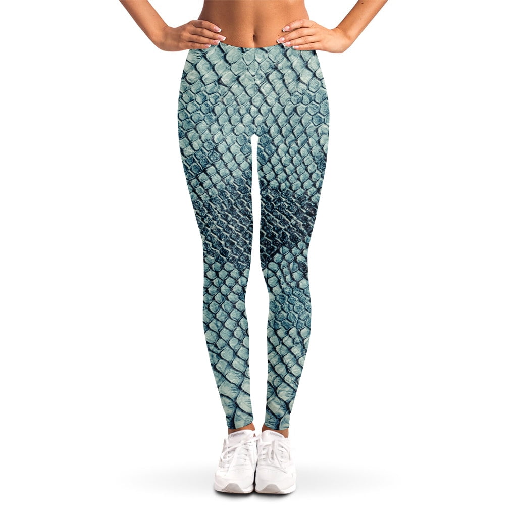 Steel Blue Snakeskin Print Leggings, Python Snake Sexy Yoga Leggings ...
