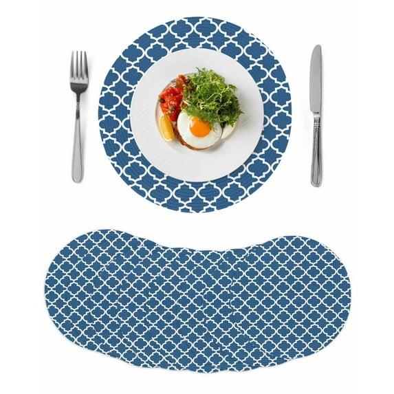 Steel Blue White Geometric Round Table Placemats set of 8, Minimalist ...