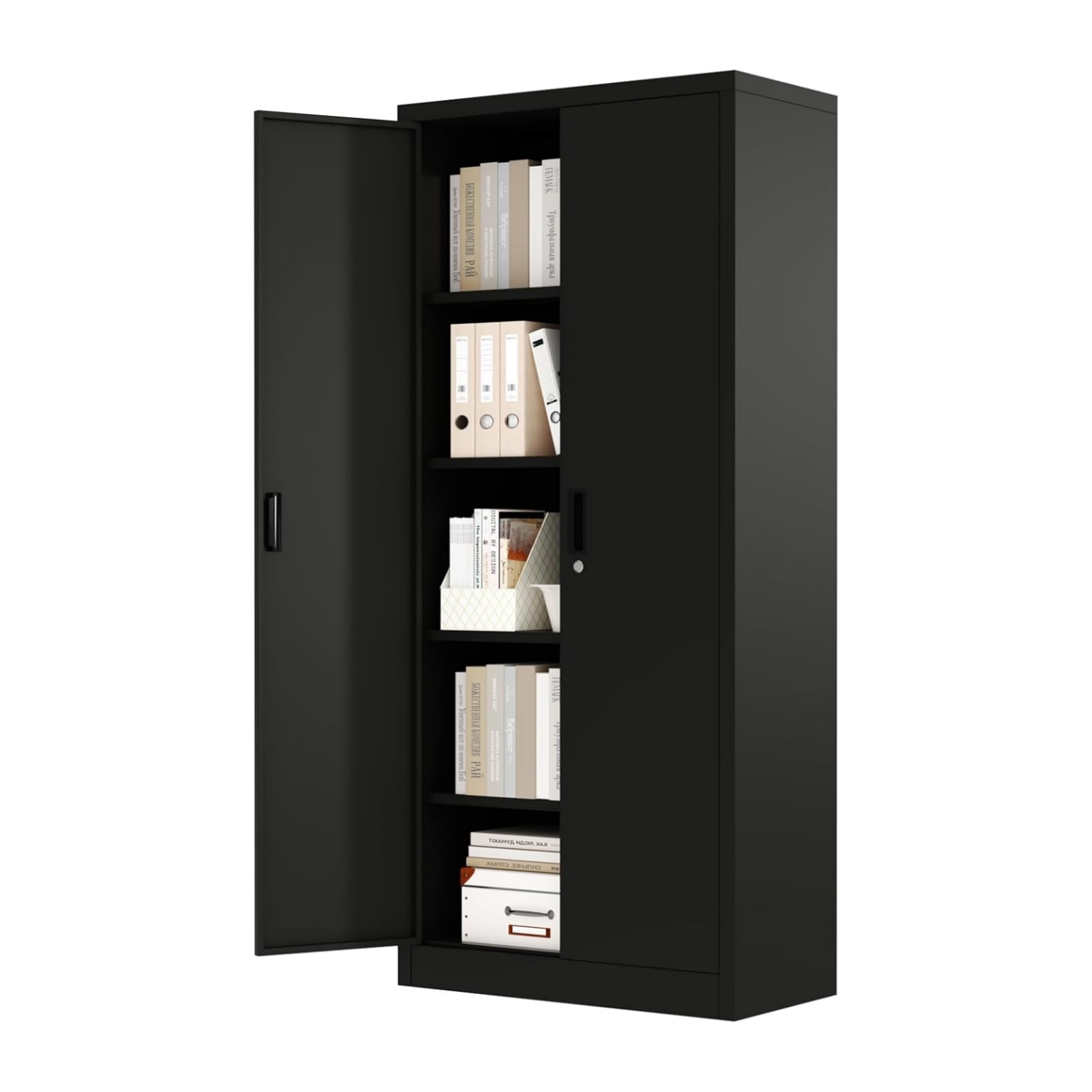 Steel Bookcase Bookcase with Key Office Cabinet 5 Layers Double Open ...
