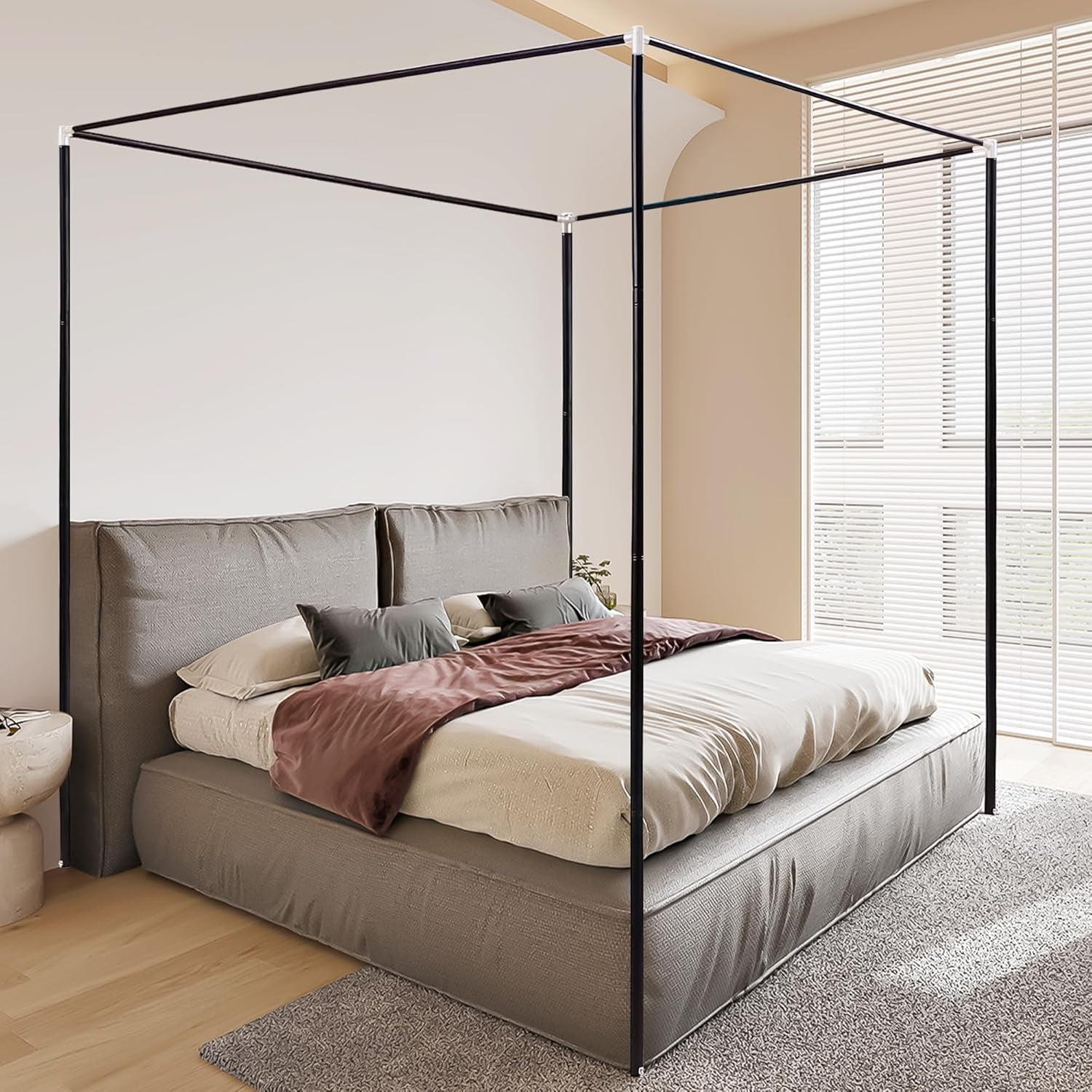 Steel Canopy Bed Frame Twin Size, Sturdy Post Poles Thicken Twin Size ...