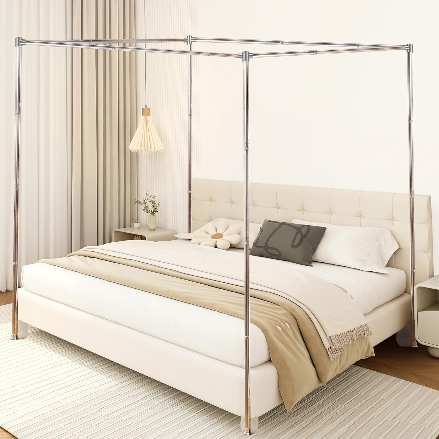 Steel Canopy Bed Frame Twin Size, Sturdy Post Poles Thicken Twin Size ...