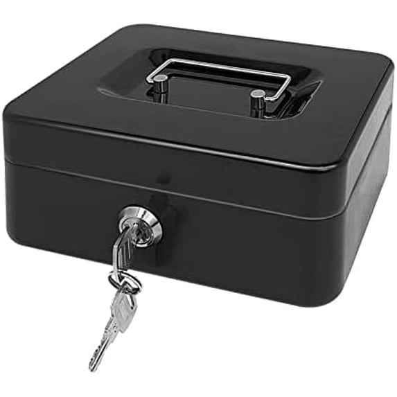 Steel Cash Box with Key Lock, Metal Small Money Organizer with Money ...