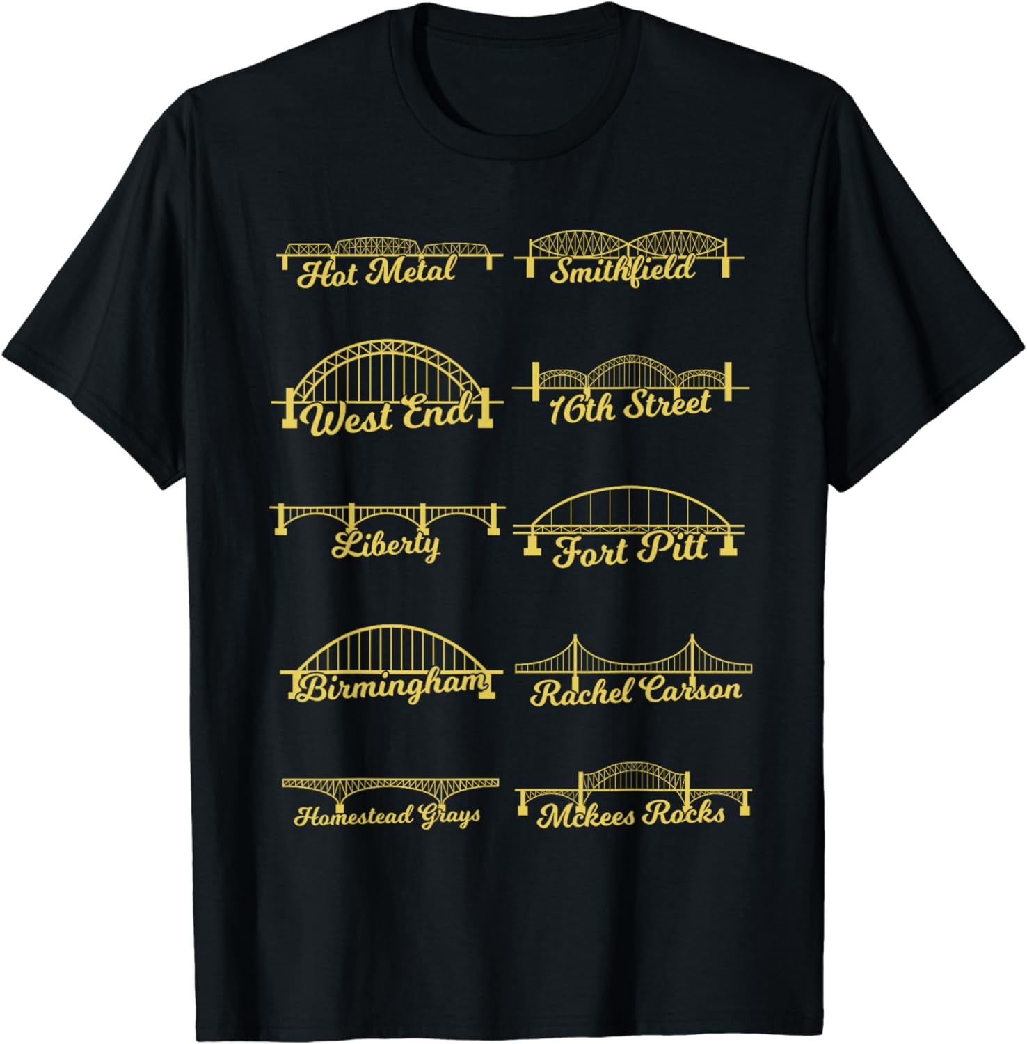 Steel City of Pittsburgh Bridges 412 - Black and Yellow PGH T-Shirt ...