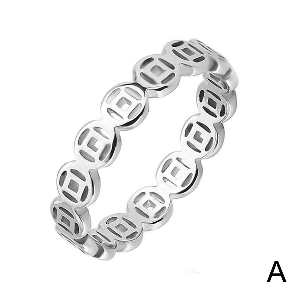 Steel Color A No 5 Retro Titanium Steel Copper Coin Ring Stainless ...