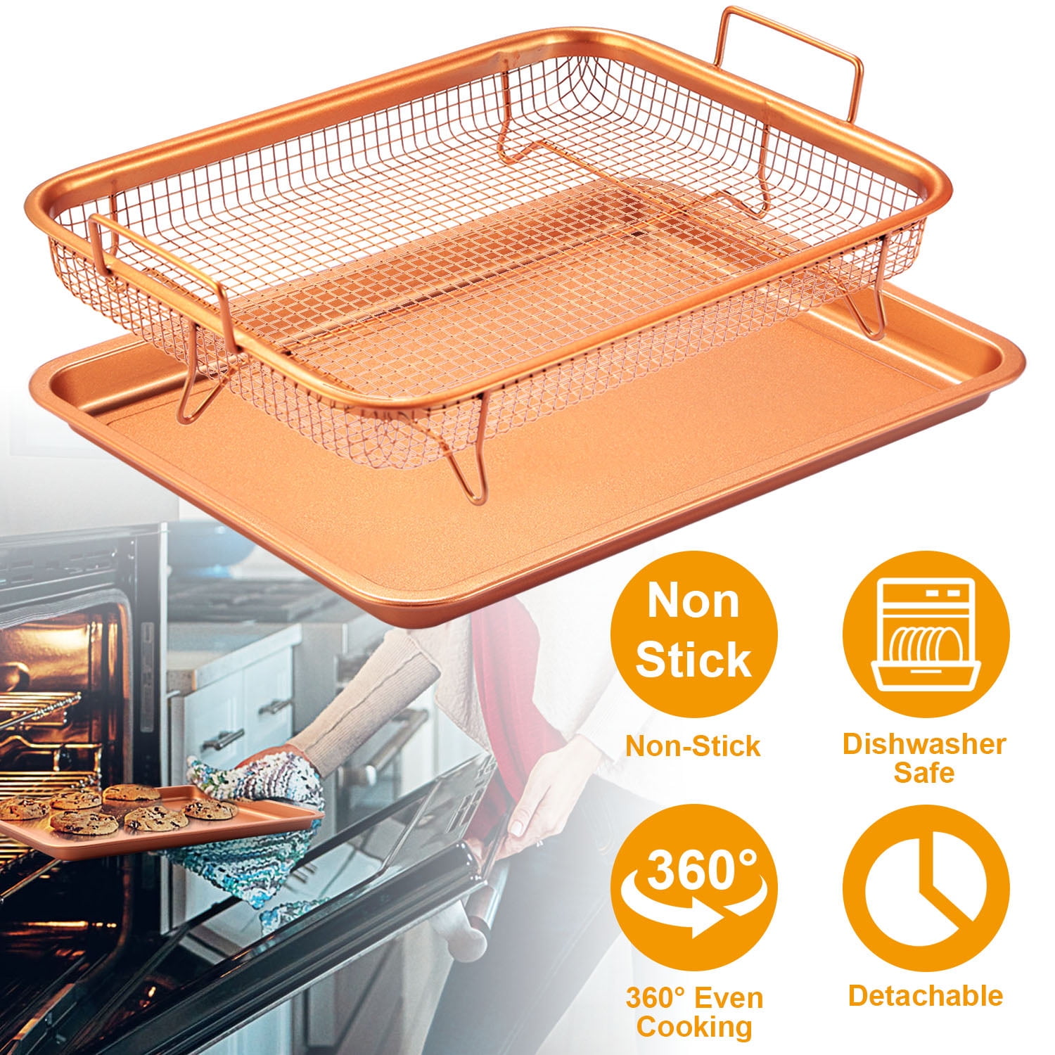 Steel Crisper Tray for Oven, 2 Piece Nonstick Copper Crisper Tray and ...