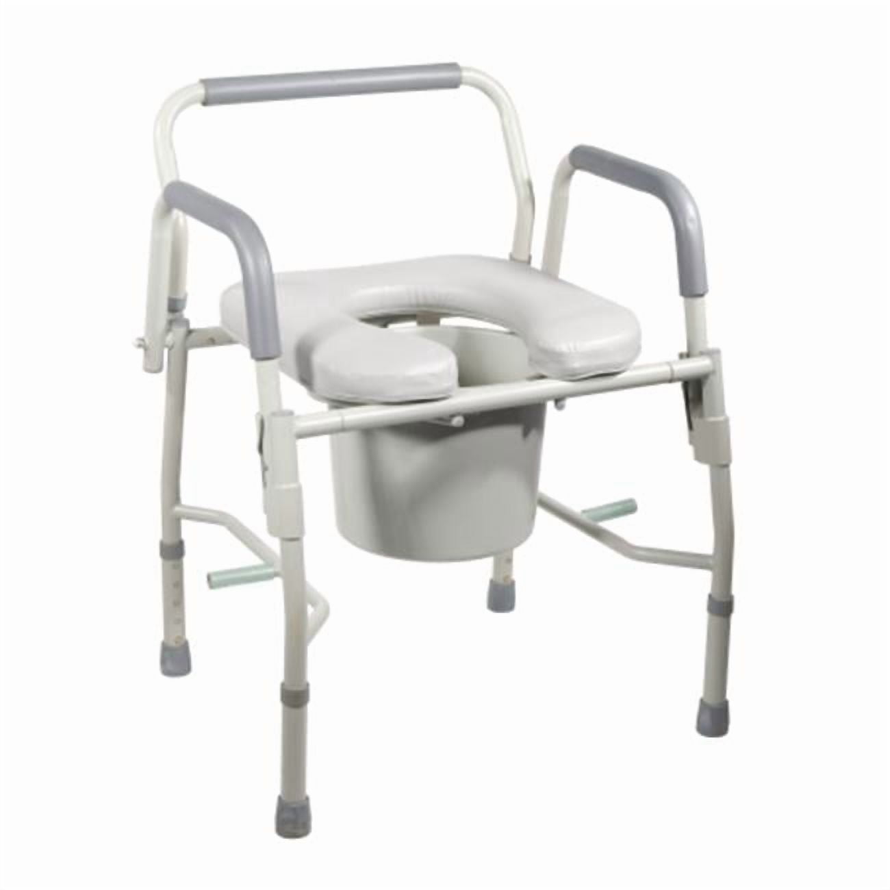 Steel Drop Arm Bedside Commode With Padded Seat & Arms- Grey - Walmart.com
