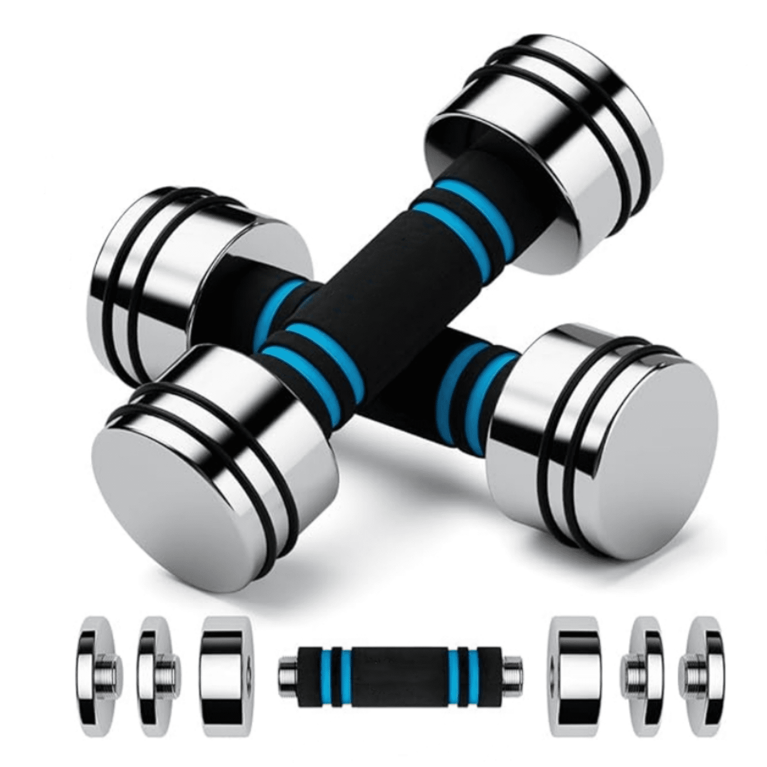 Steel Dumbbells Ultracompact & Adjustable Chrome Dumbbell with Foam ...