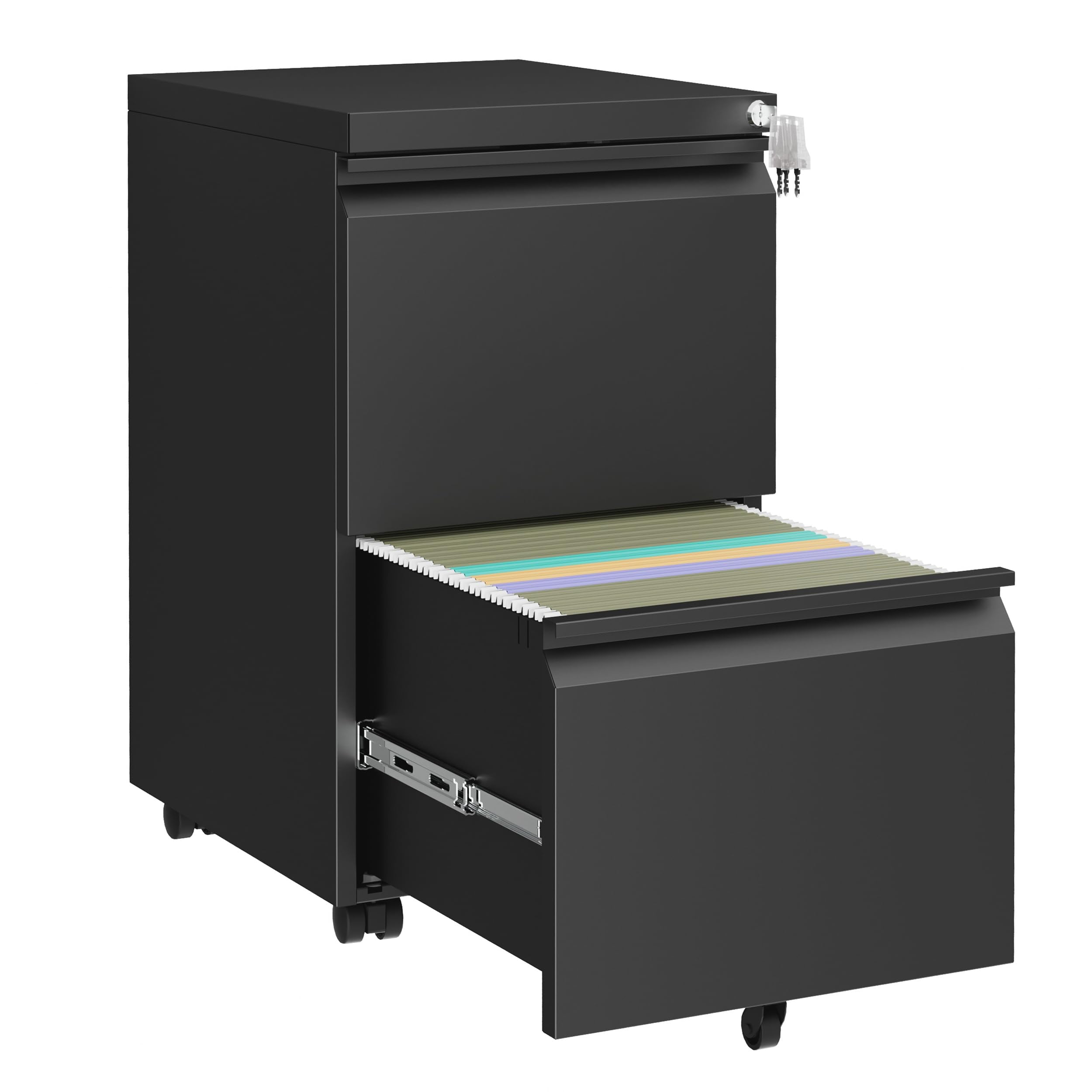 Steel Filing Cabinet with 2 Lockable Drawers, Mobile Vertical Storage ...