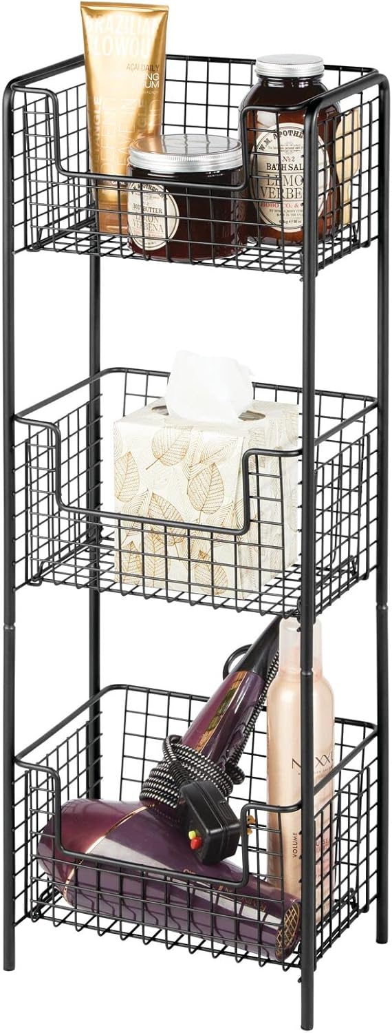 Steel Freestanding Storage Organizer Tower Rack Basket Shelf, Metal 3 ...