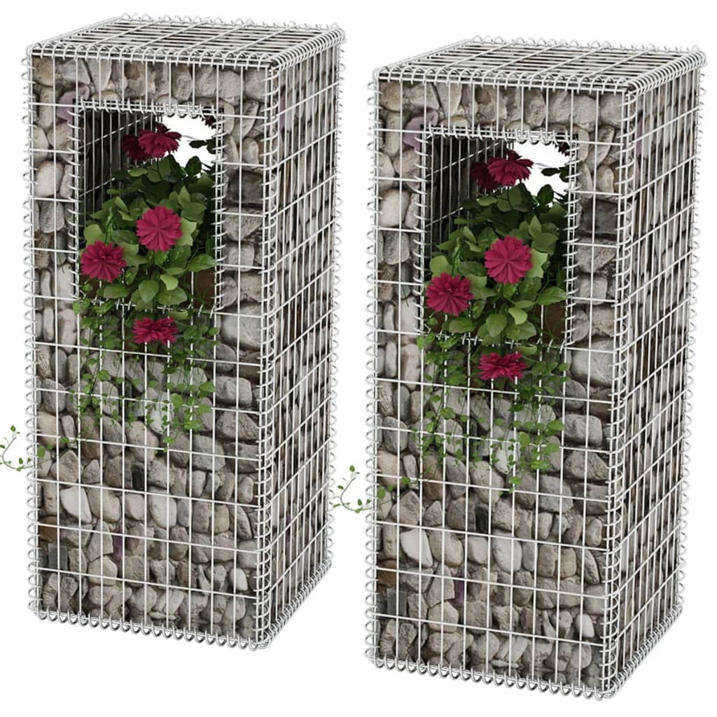 Steel Gabion Basket Posts/Planters 2 Pack - 19.7x19.7x47.2 Inches ...