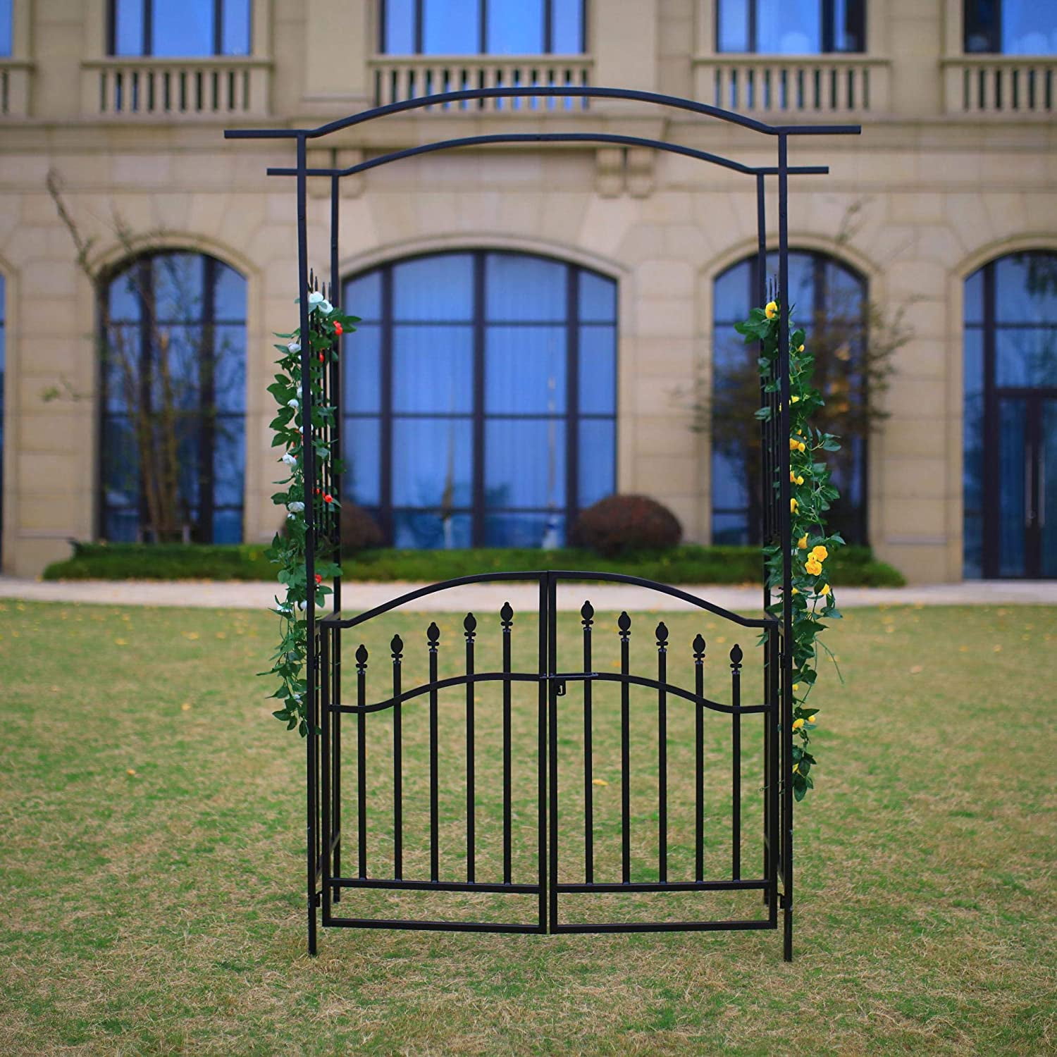 Steel Garden Arch with Gate, 6'8" High x 4'11" Wide, Garden Arbor for ...