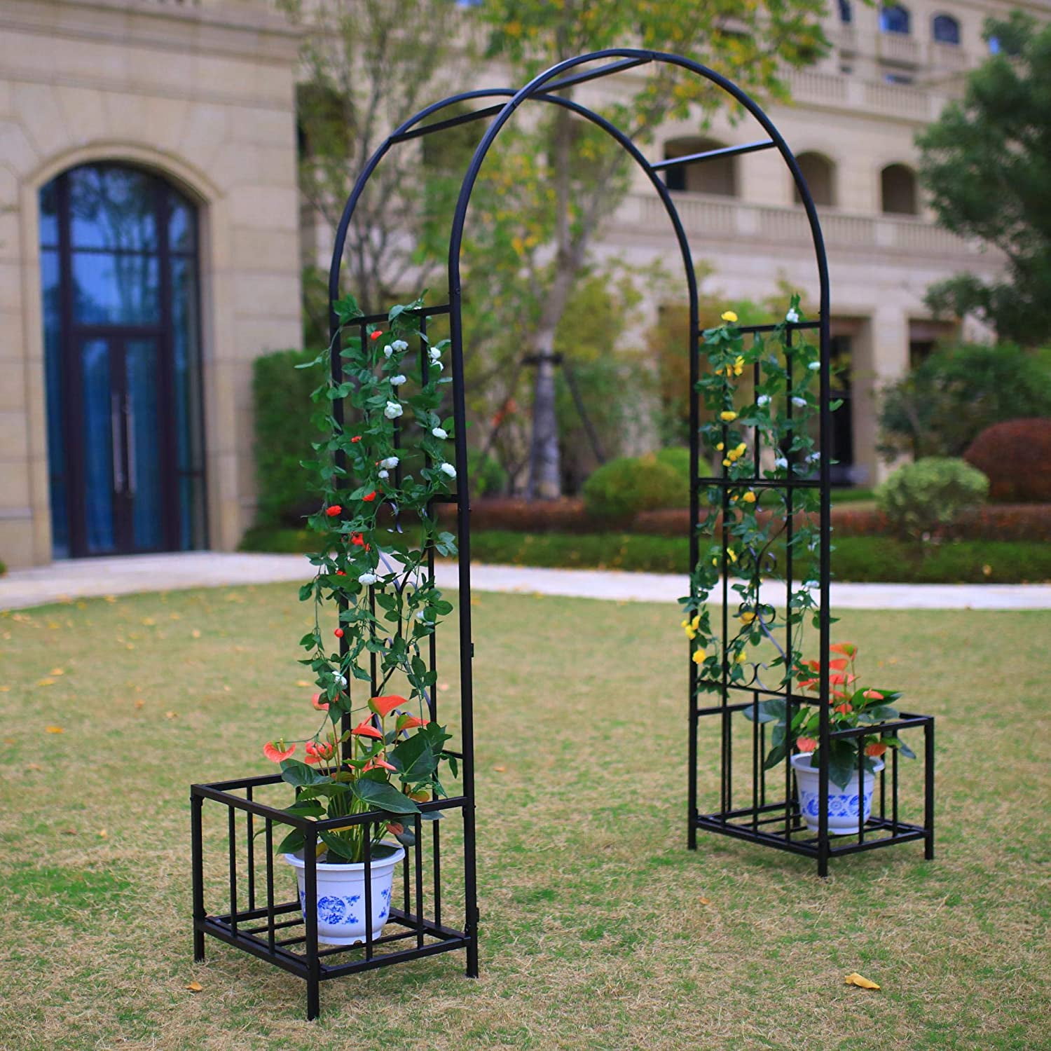 Steel Garden Arch with Plant Basket, 6'9" High x 3'8" Wide, Garden ...