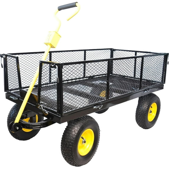 Steel Garden Cart Flatbed with Removable Sides, 1000LBS Heavy Duty Yard ...