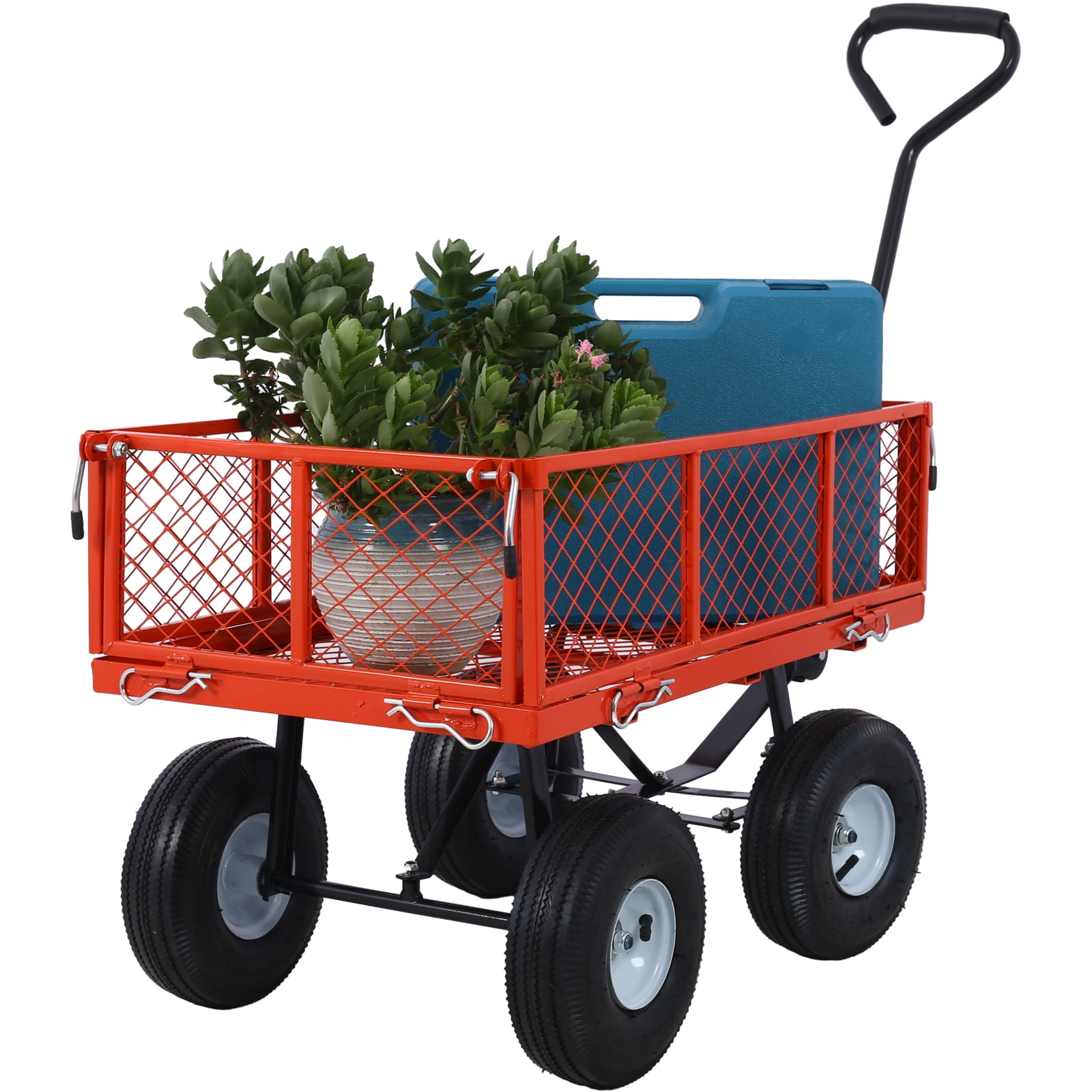 Steel Garden Cart, Heavy-Duty Steel Mesh Utility Garden Wagon with ...