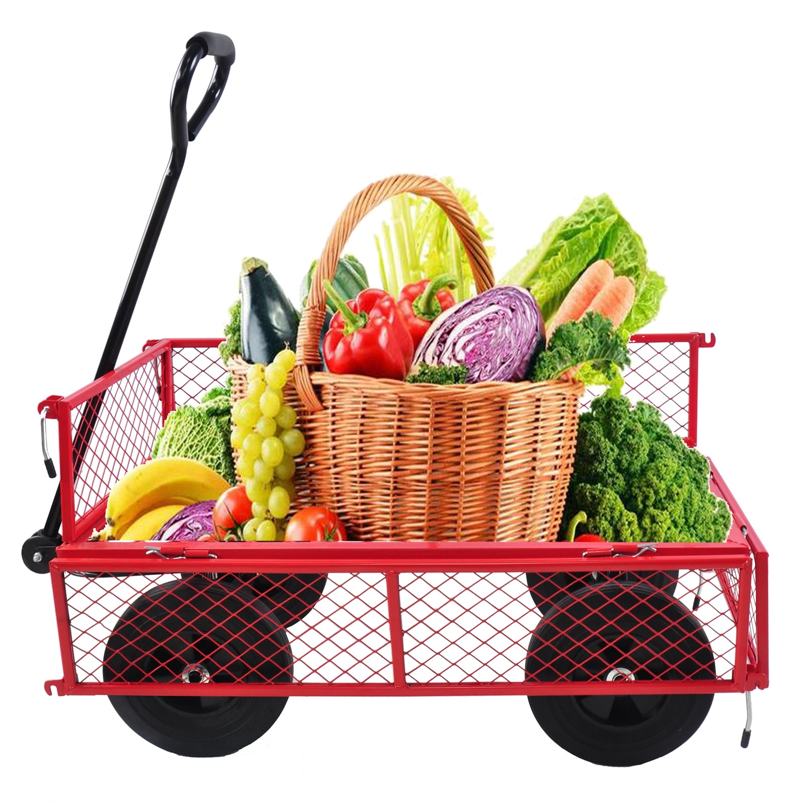 Steel Garden Cart, Heavy Duty Wagon Cart with Foldable Frame and Solid ...