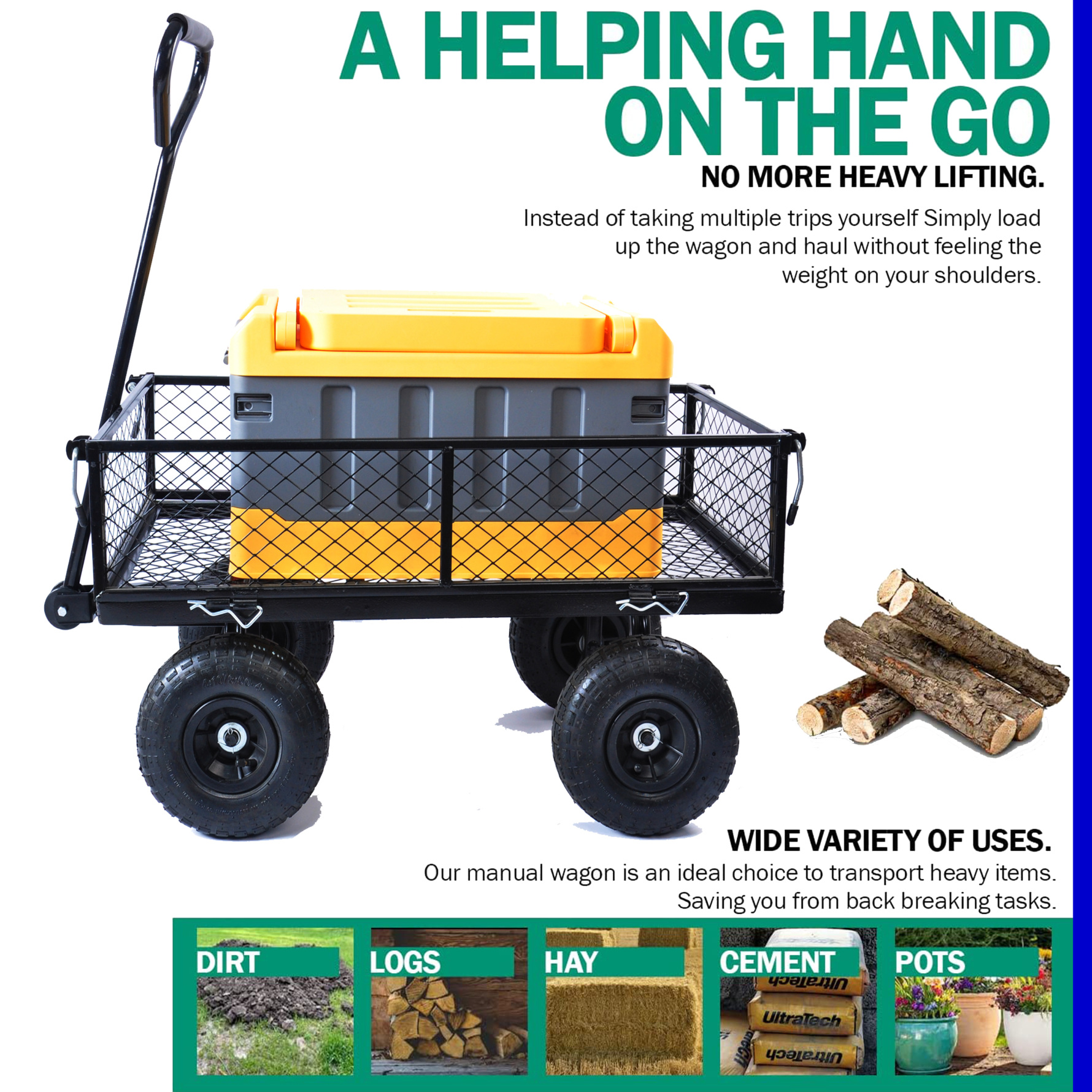 Steel Garden Cart with Removable Mesh Sides, Heavy Duty 550Lbs Capacity ...