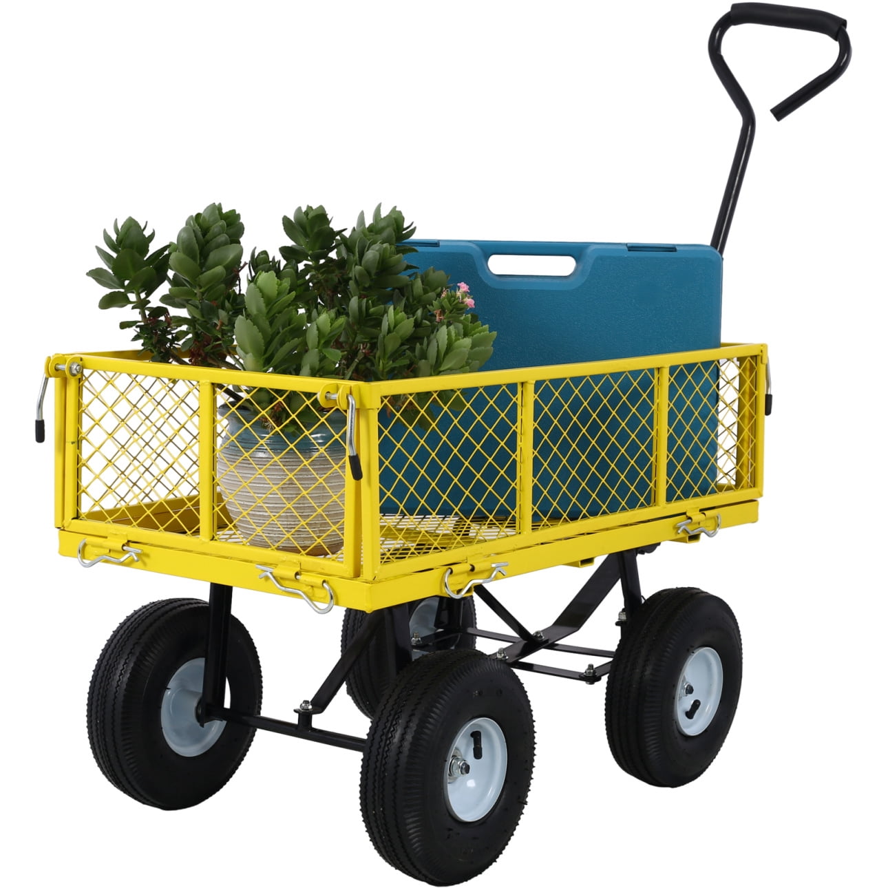 Steel Garden Cart, Utility Garden Wagon with Removable Mesh Sides and 9 ...