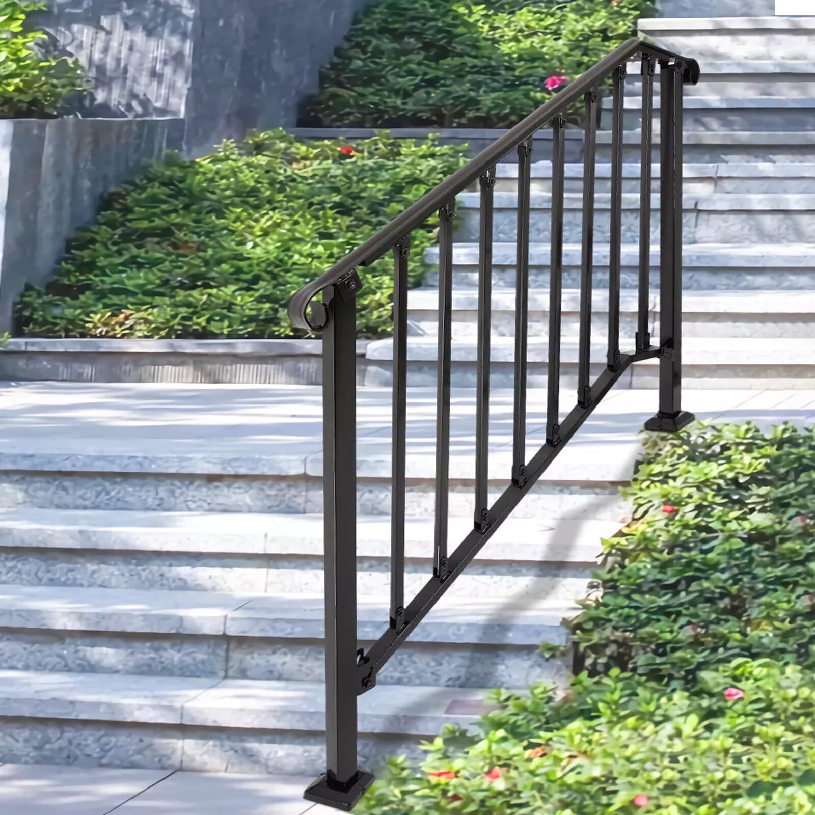 Steel Handrail Adjustable for 4-5 Steps Outdoor Stair Railing Step Hand ...