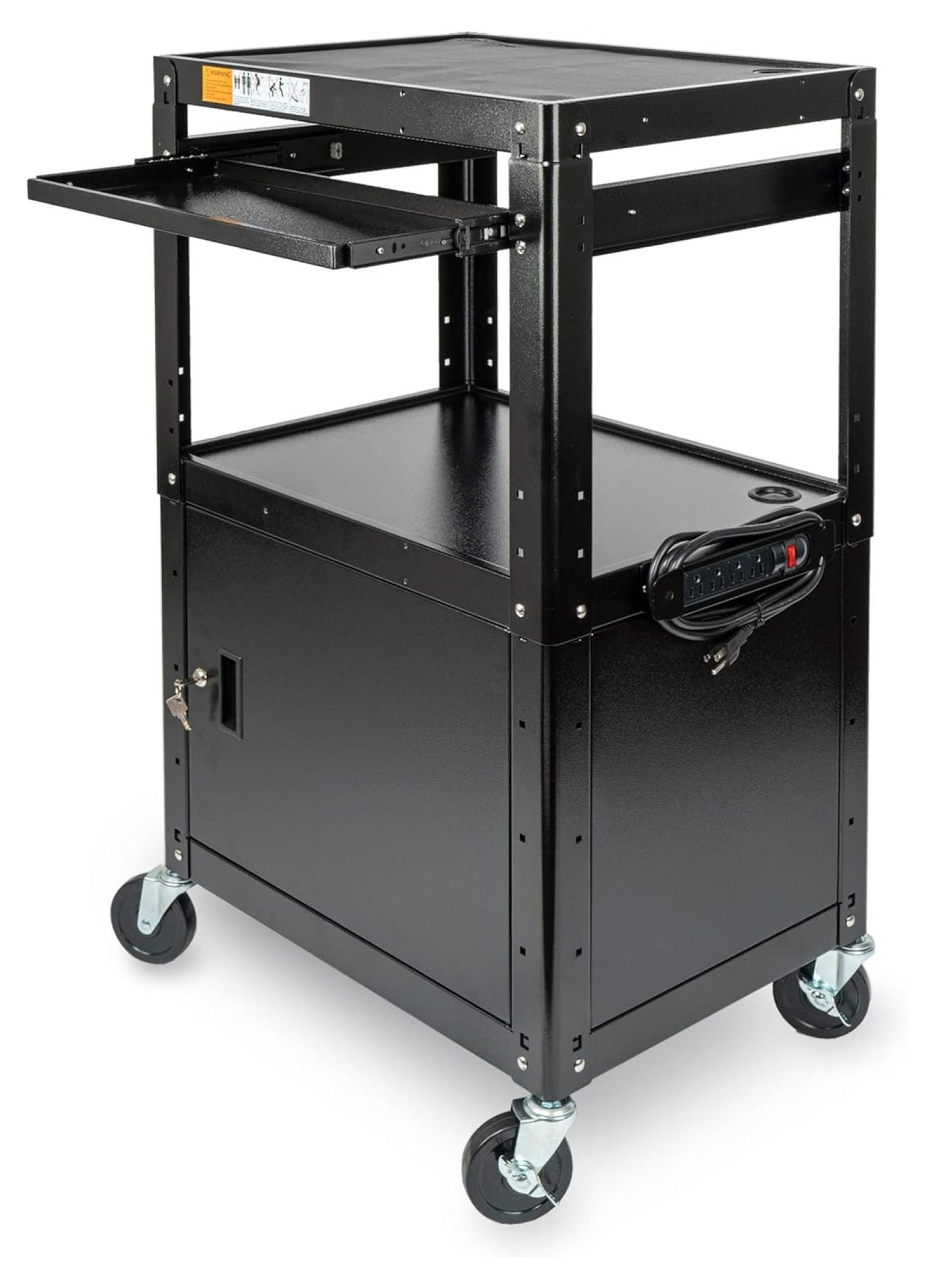Steel Large AV Cart with Extra Storage - Adjustable Height Cart with ...