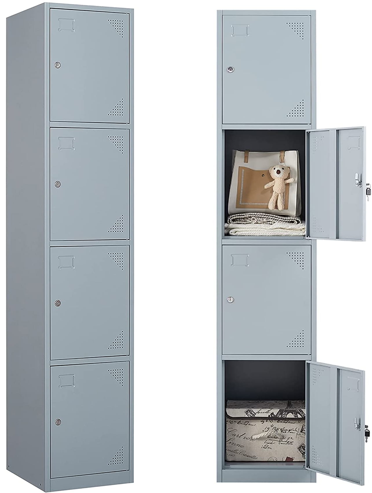 Steel Locker Storage Cabinet, 4 Doors Metal Locker with Lock and Keys ...