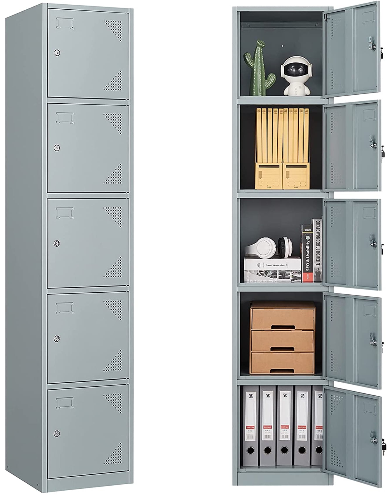 Steel Locker Storage Cabinet, 5 Doors Metal Locker with Lock and Keys ...