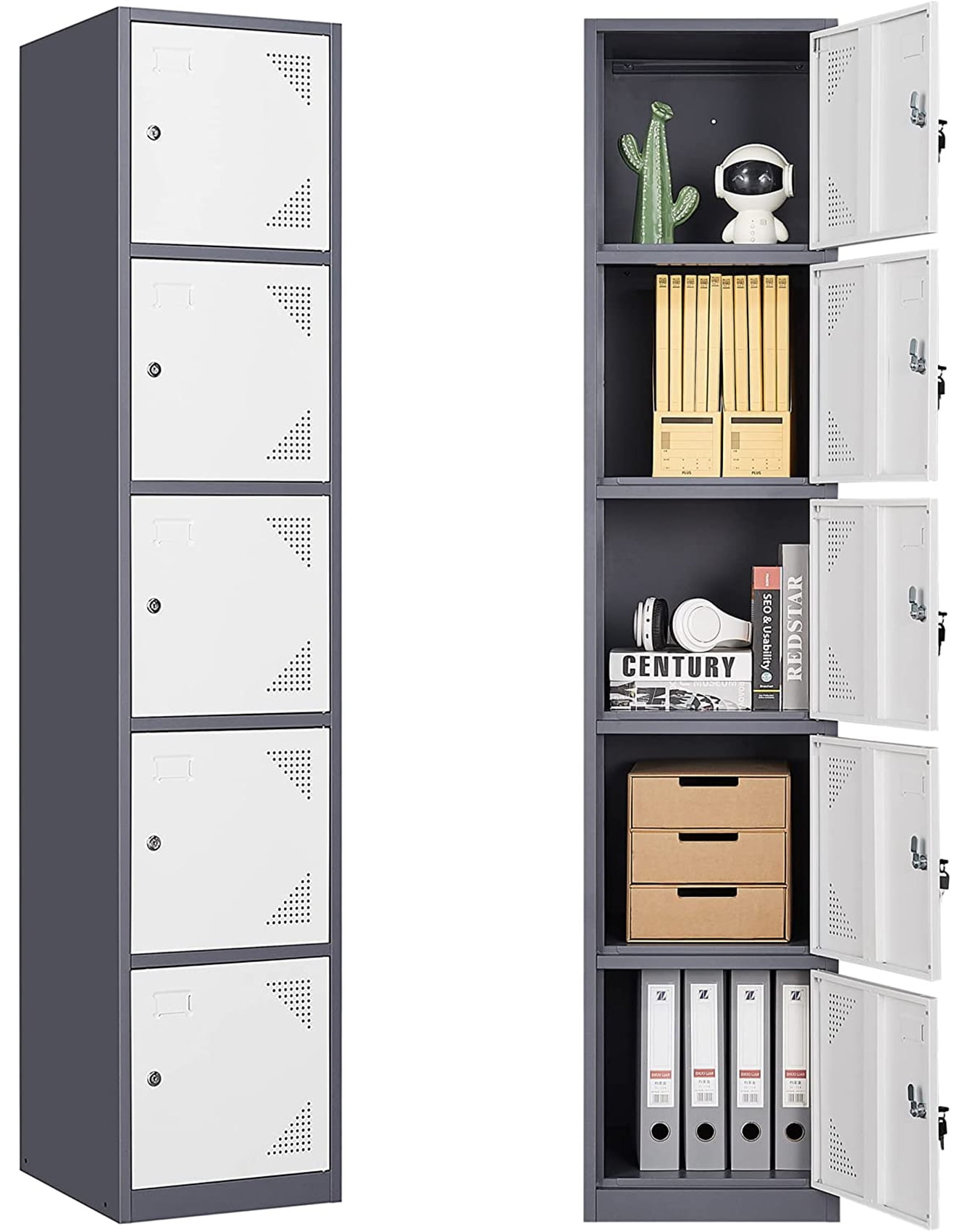 Steel Locker Storage Cabinet, 5 Doors Metal Locker with Lock and Keys ...