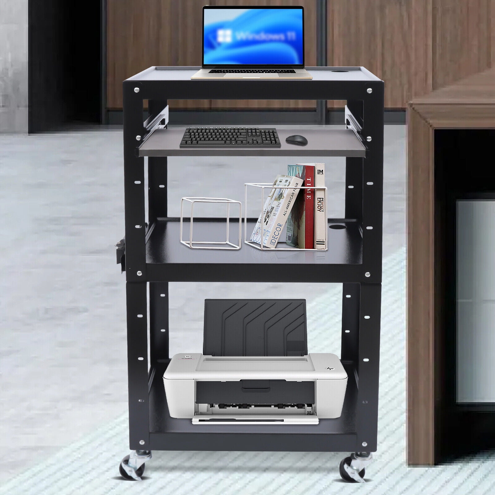 Steel Media Cart AV Cart With Keyboard Tray Mobile Cart Height ...