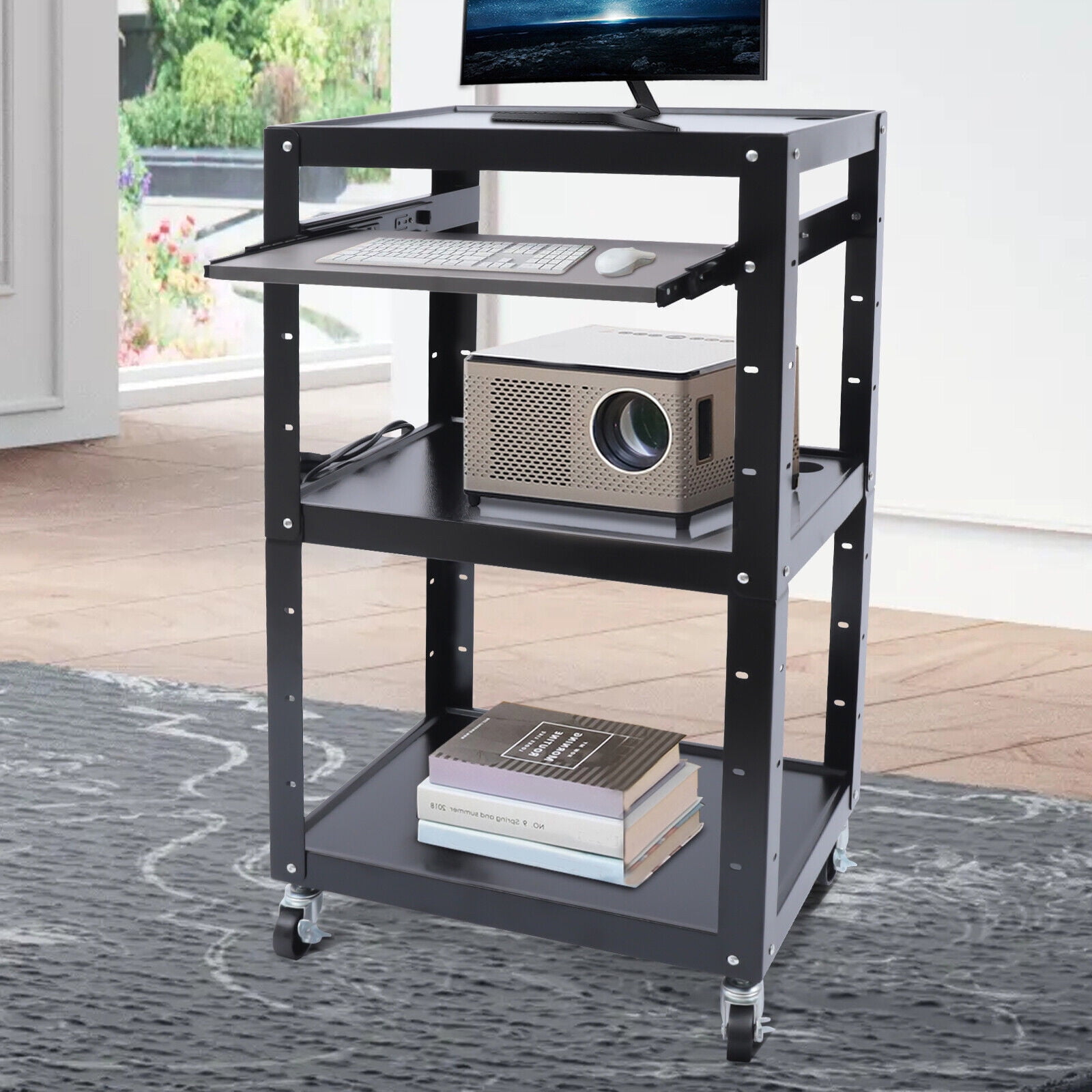 Steel Media Cart AV Cart with Keyboard Tray Mobile Cart Height ...