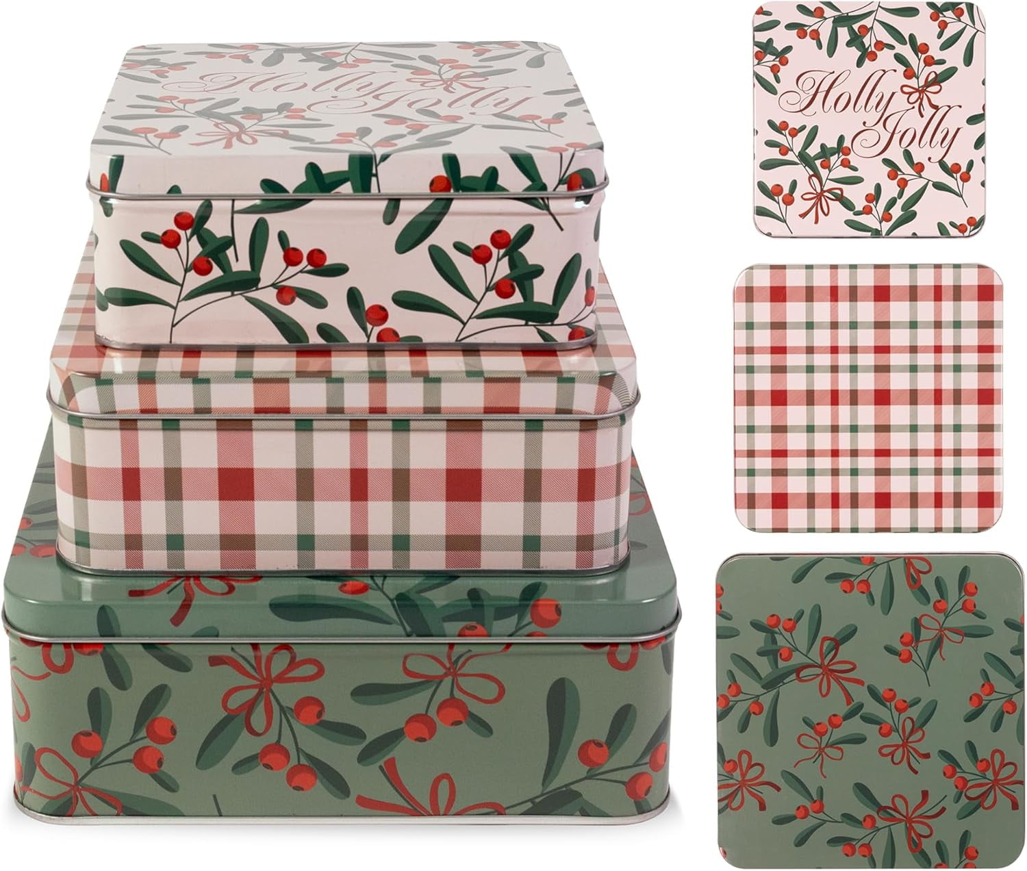 Steel Mill & Co Tin Containers with Lids, 3 Pack Christmas Cookie Tins ...