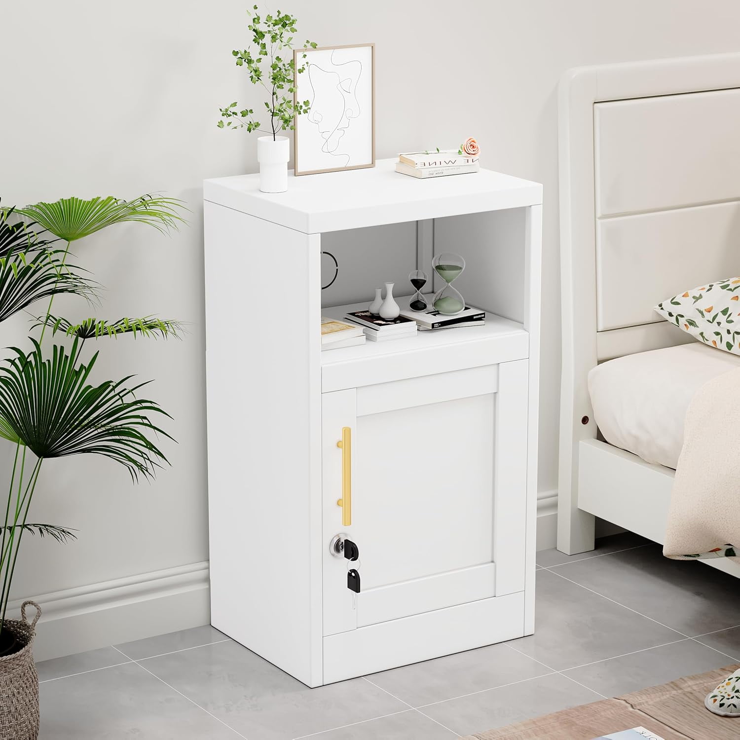 Steel Nightstand Cabinet with Locked Door and Adjustable Shelf, Under ...