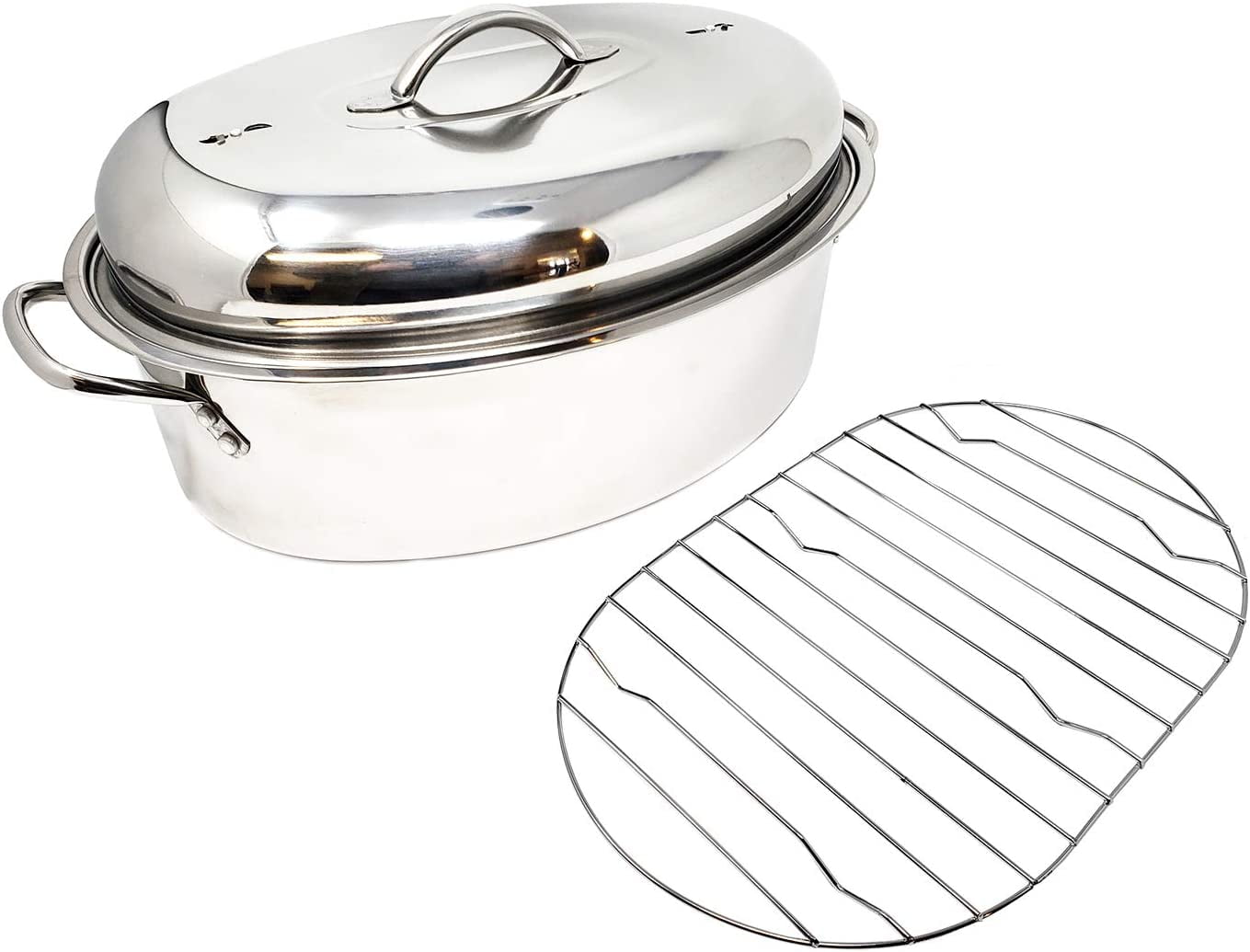 Steel Oval Lidded Roaster Pan Extra Large & Lightweight With Lid & Wire ...