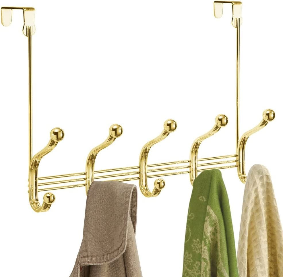 Steel Over-The-Door 10-Hook Storage Rack - 5" x 14.9" x 11", Gold Brass ...