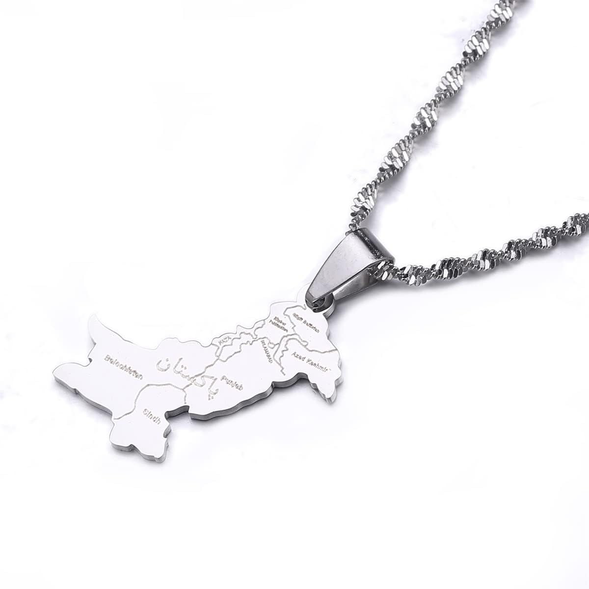 Steel Pakistan Map With Urdu Pendant Necklaces Pakistani Ethnic Jewelry ...