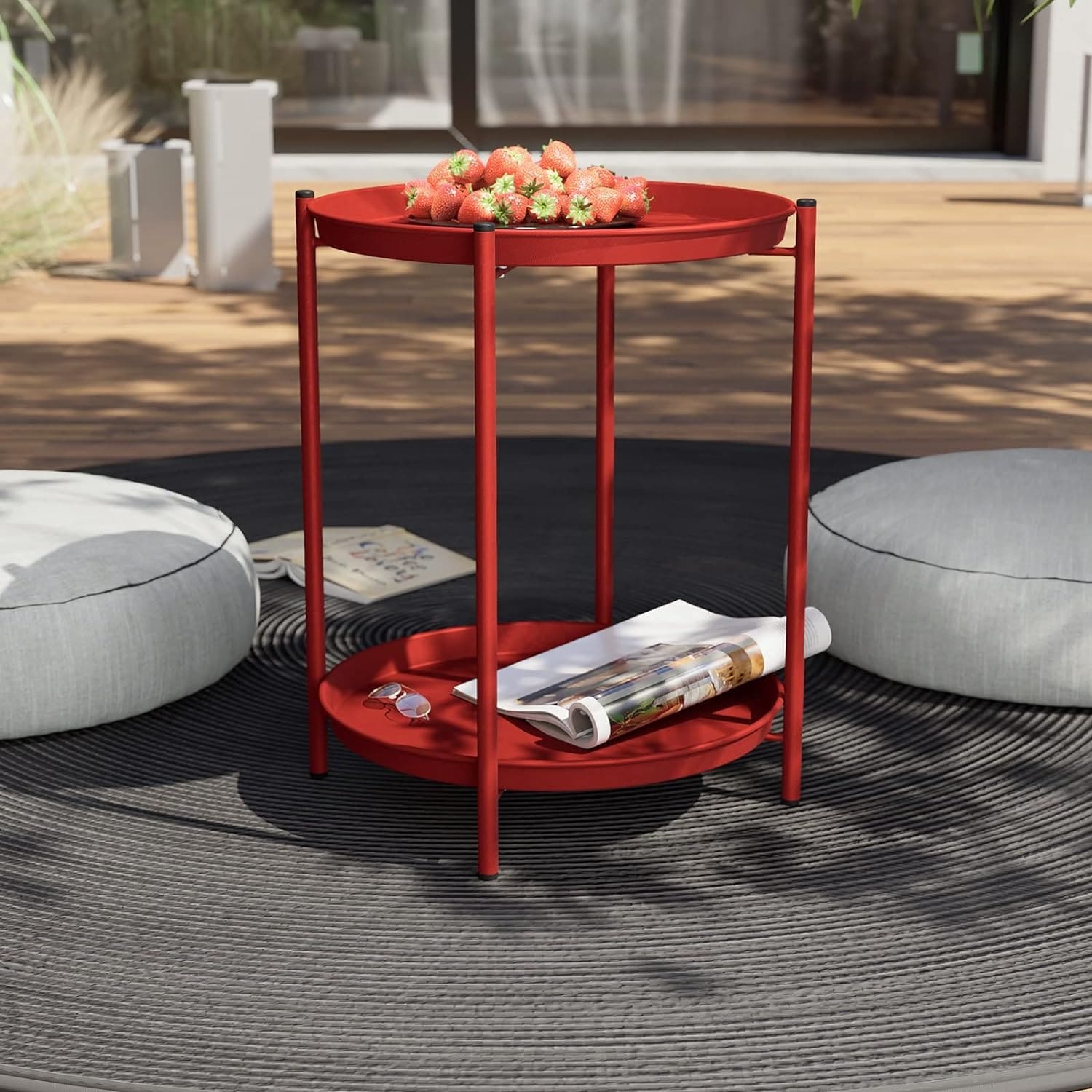 Steel Patio Side Table 2-Tier, Weather Resistant Outdoor Round End ...