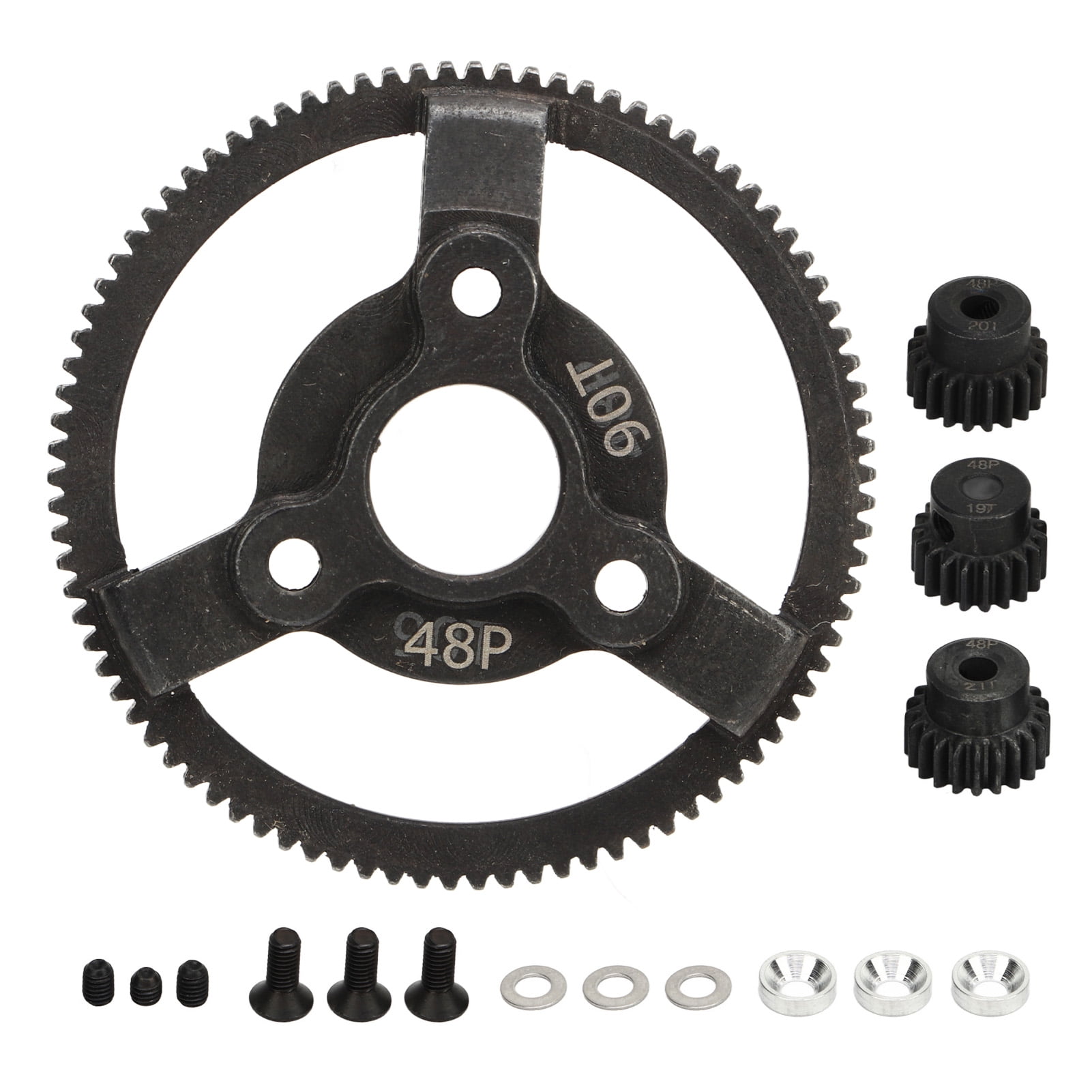 Steel Pinion and Spur Gear Set 48P 90T Spur Gear with 19T 20T 21T Pinion Gear for Traxxas Slash ...