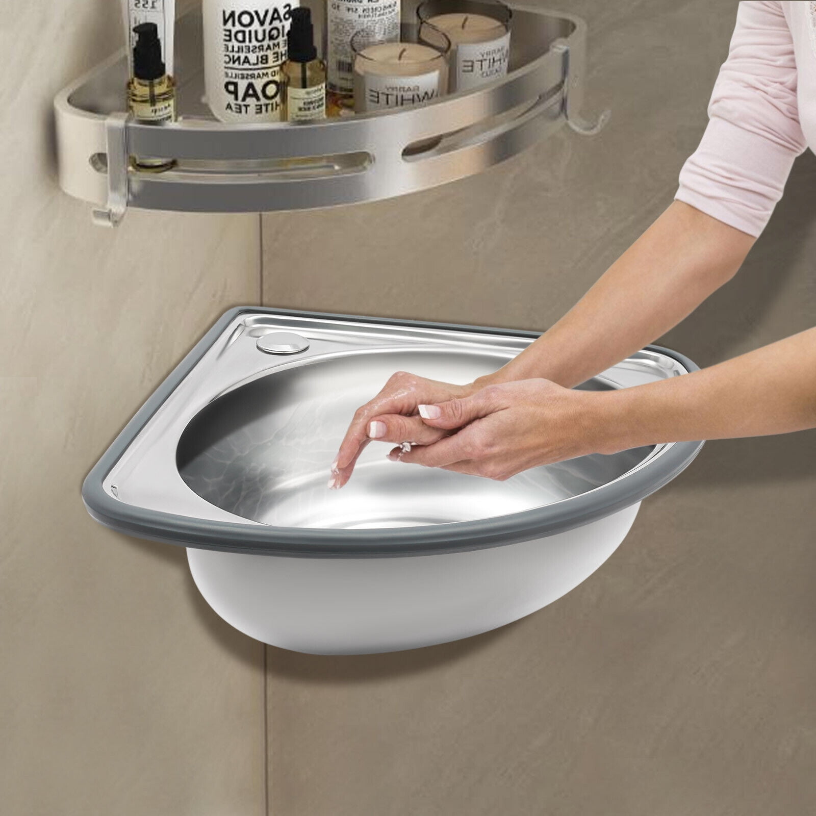 Steel, Plastic Modern Silver Single Bowl Sink, Corner Basin Sink ...